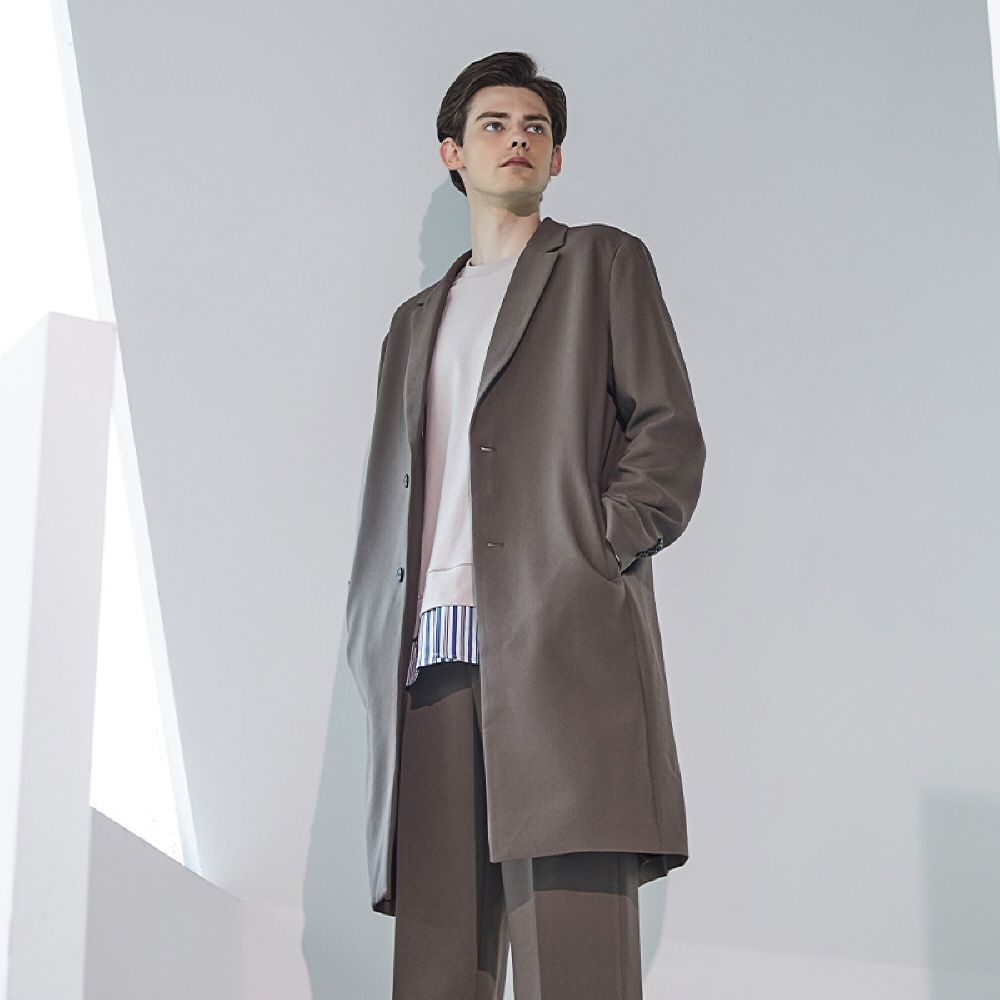 MUSINSA | AD HOC Men's single-breasted basic coat (dark brown)