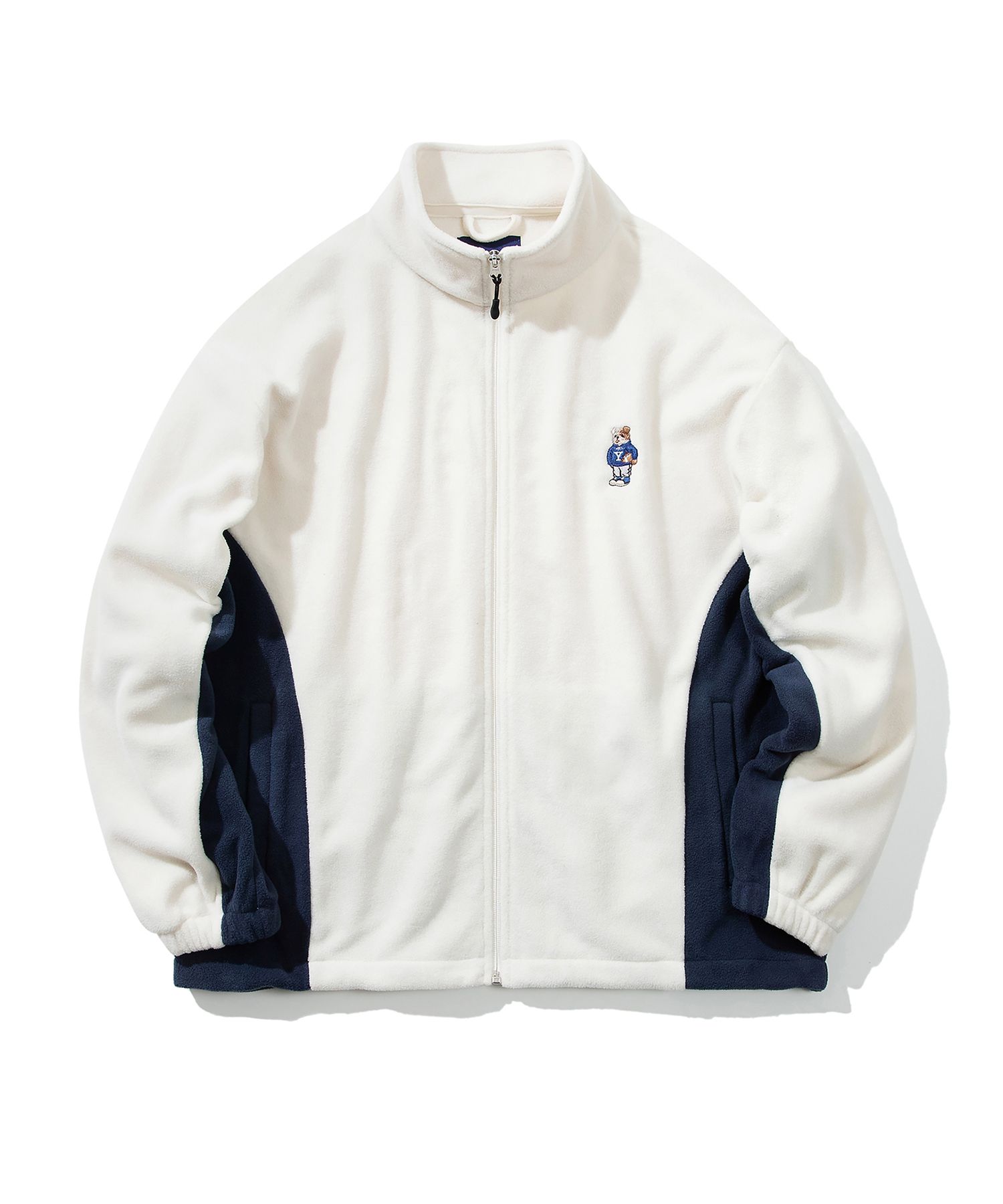 MUSINSA | YALE EMBROIDERY DAN COLOR BLOCK FLEECE JACKET IVORY