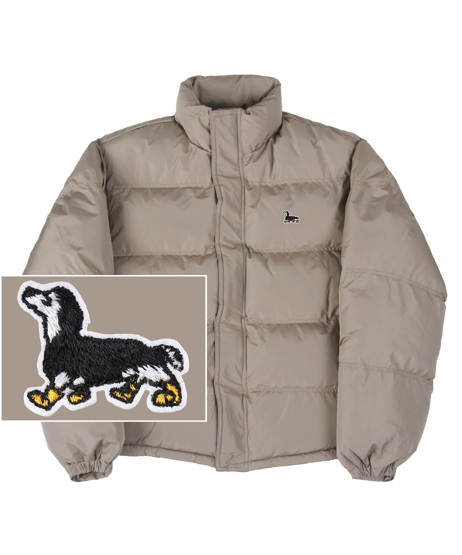 MUSINSA | GRAVER [UNISEX] Yellow Boots Puppy embroidered White CRibbed Short Padding_Beige