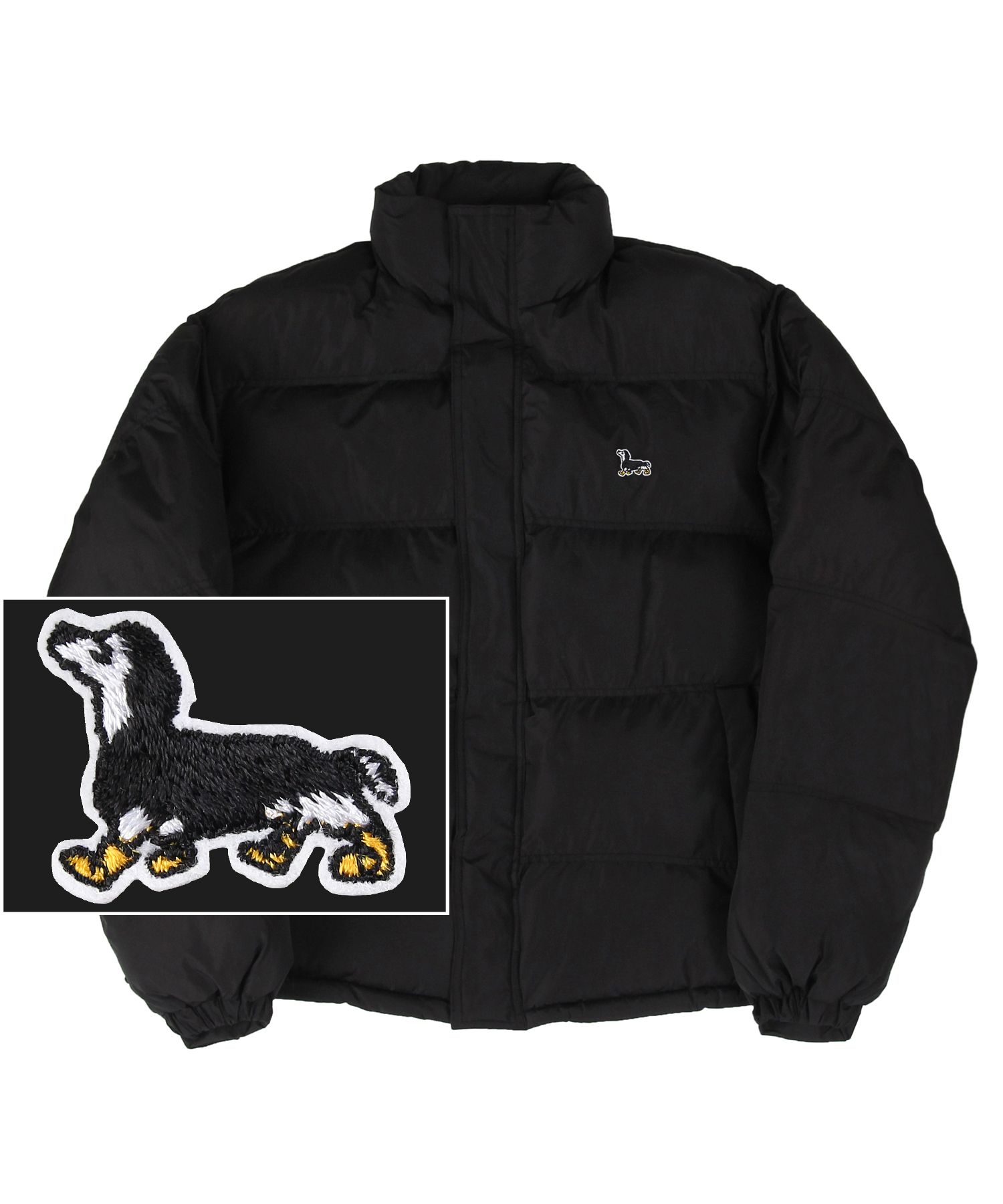 MUSINSA | GRAVER [UNISEX] Yellow Boots Puppy embroidered White CRibbed Short Padding_Black