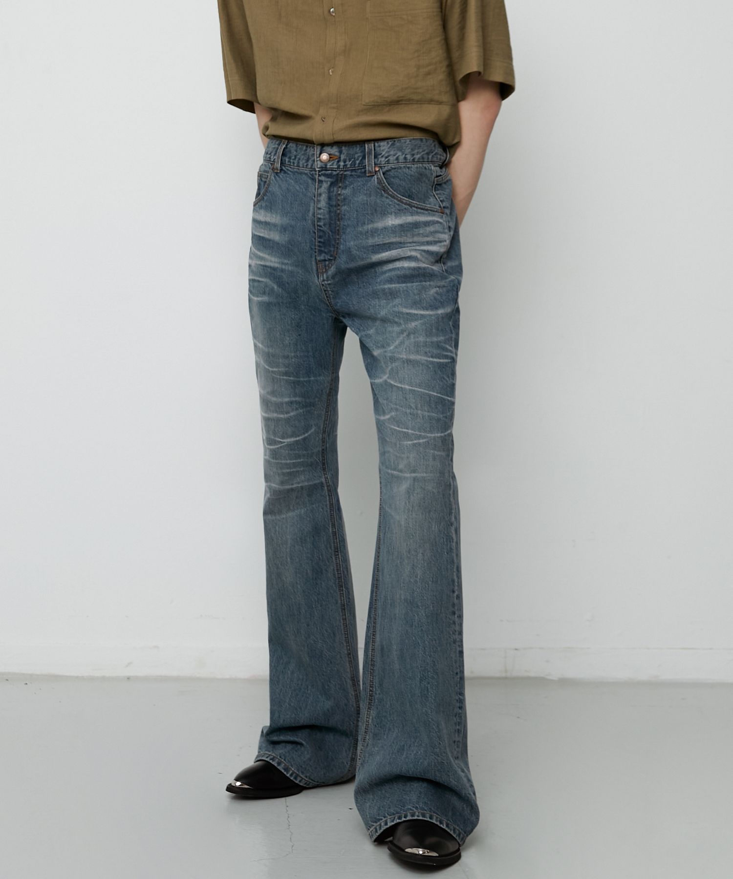 MUSINSA | LMOOD Slash Flare Denim Grayish Blue