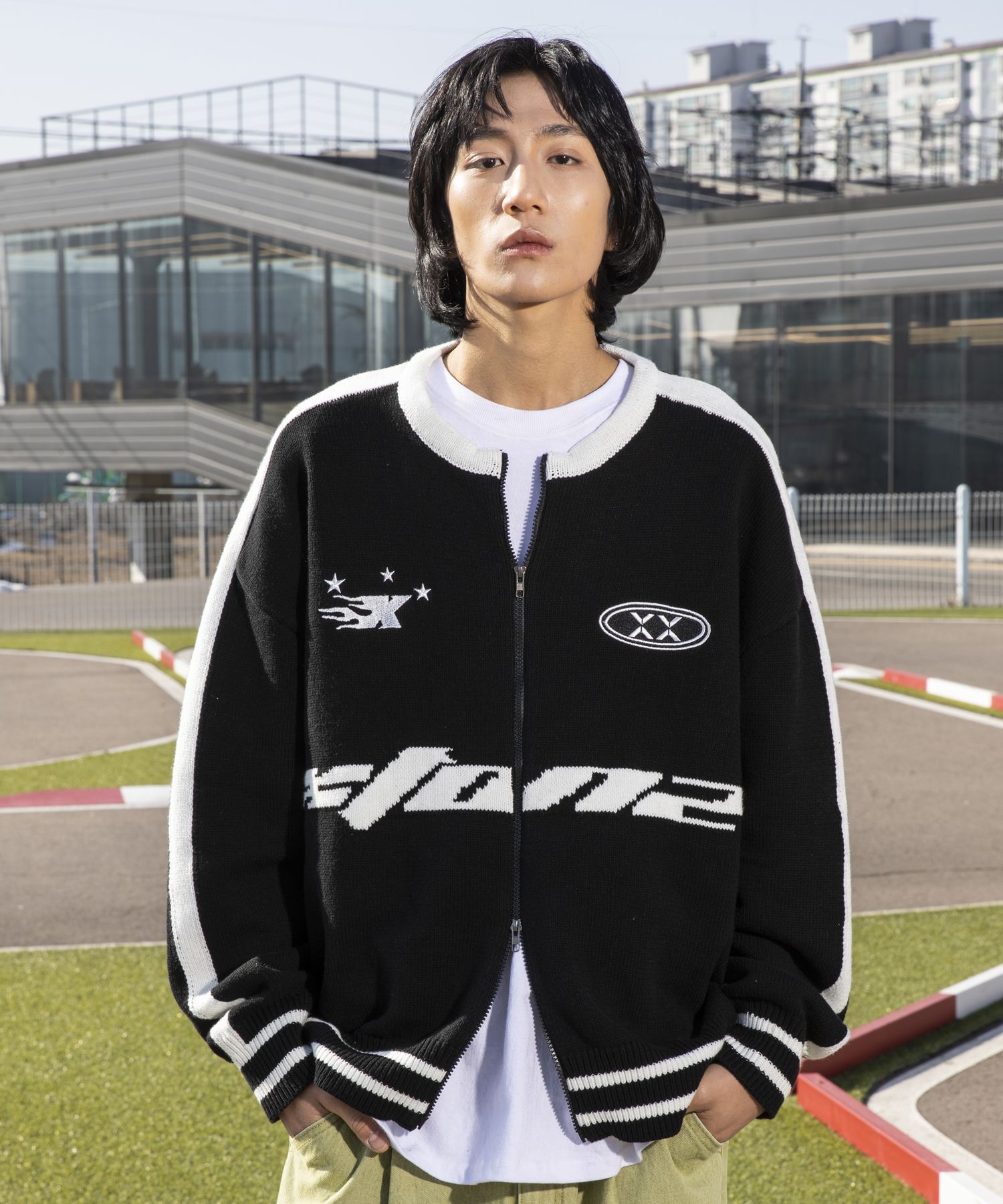 MUSINSA | XTONZ XTK040 Sporty Round Knit Zip-up (BLACK)