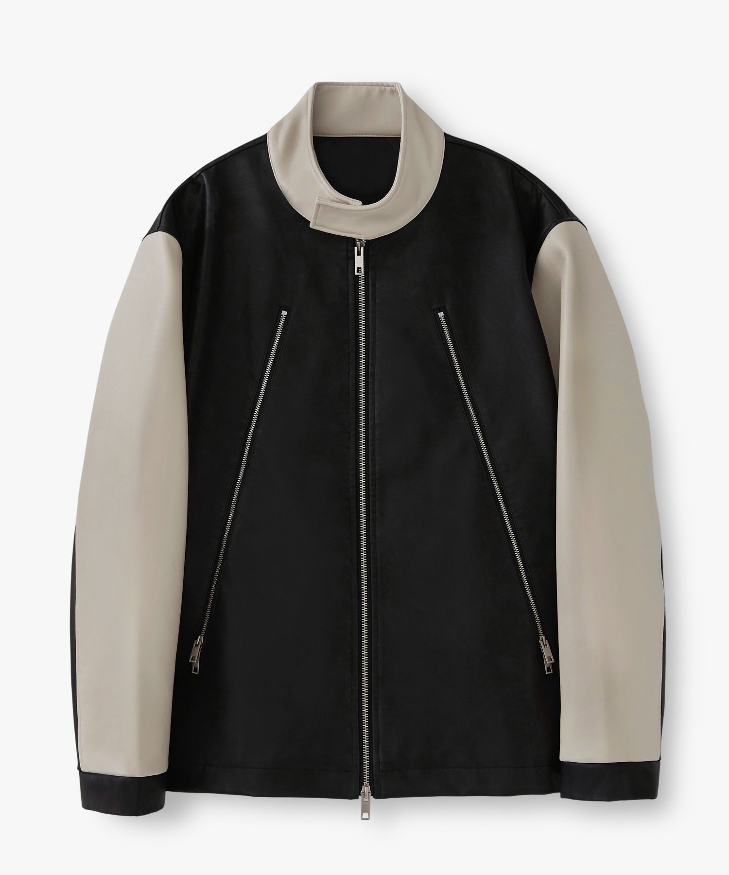 MUSINSA公式 | LAFUDGESTORE Buffing Leather Minimal Racing Jacket_Black&Ivory