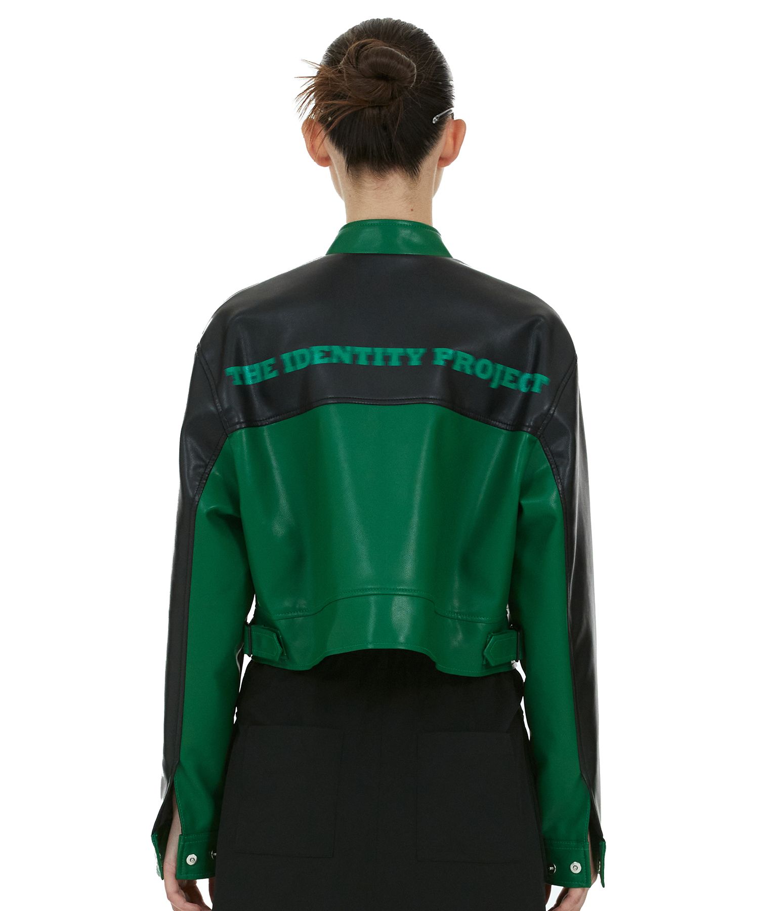 MUSINSA | THE IDENTITY PROJECT Women racer jacket [black-green]