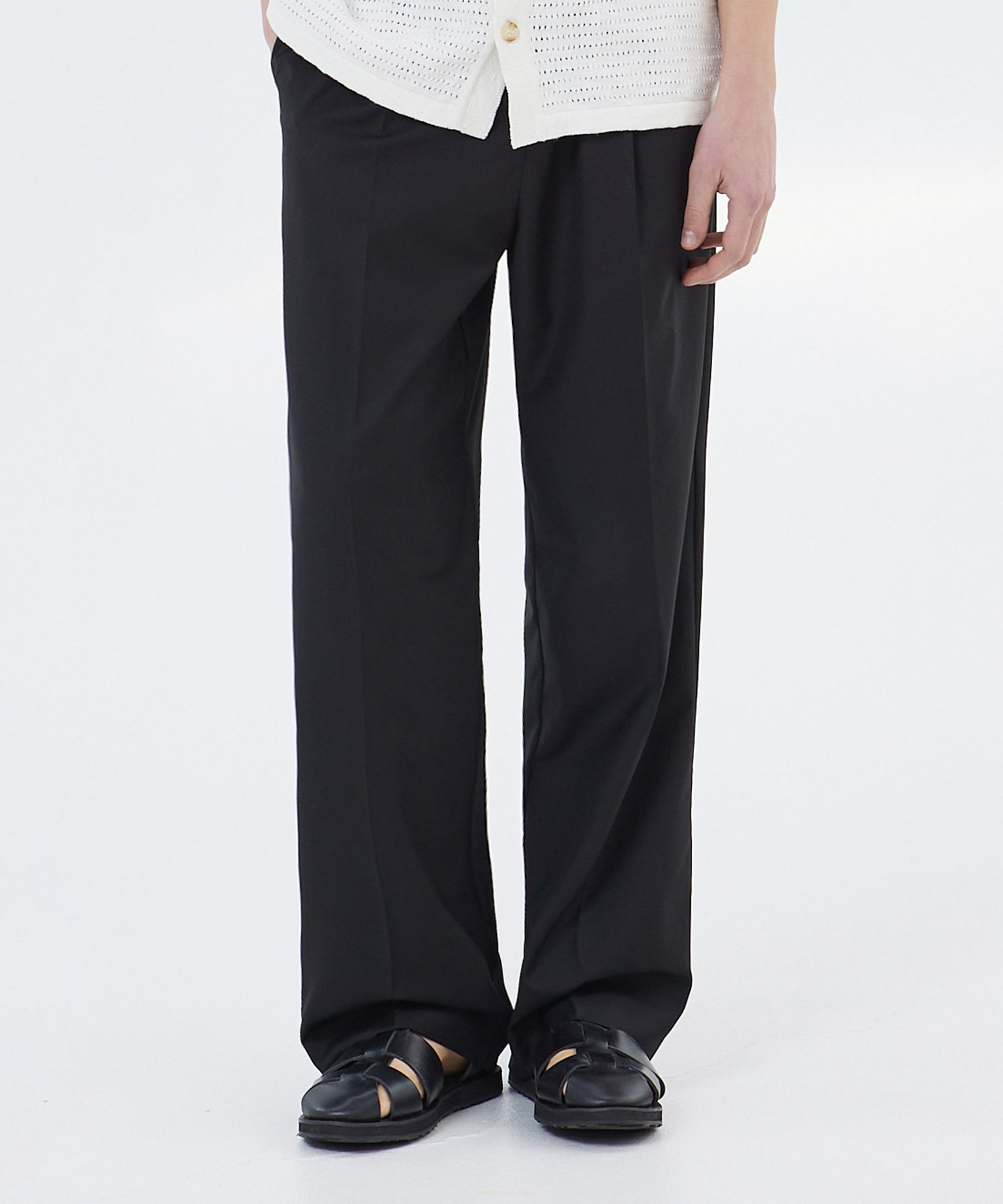 MUSINSA | CITYBREEZE UNISEX [23SS] Wide Elasticated slacks_BLACK
