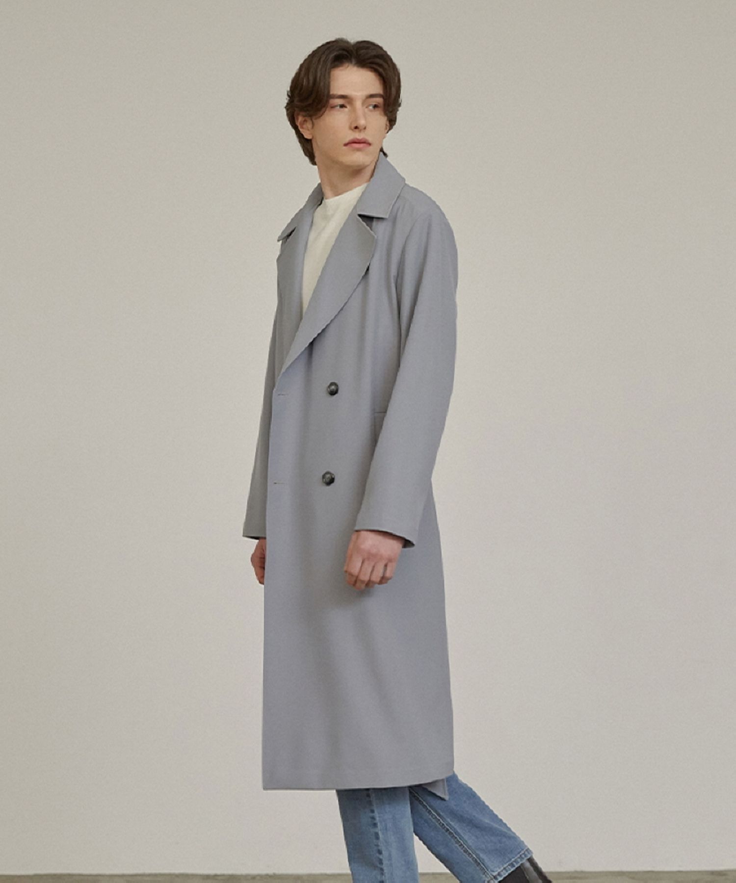 MUSINSA | AD HOC Men's Semi-Oversized Trench Coat (BLUE)