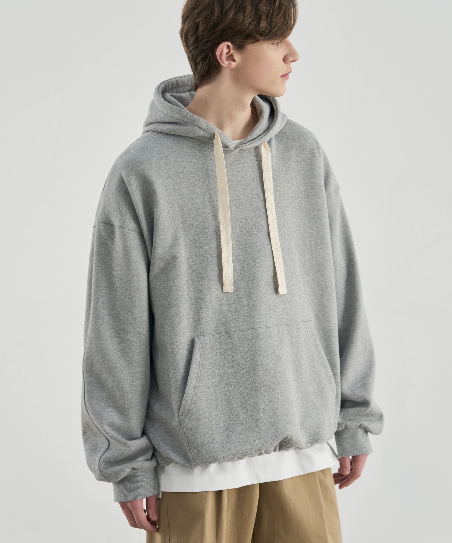 MUSINSA | DRAW FIT Layered string tape hoodie [M.GREY]