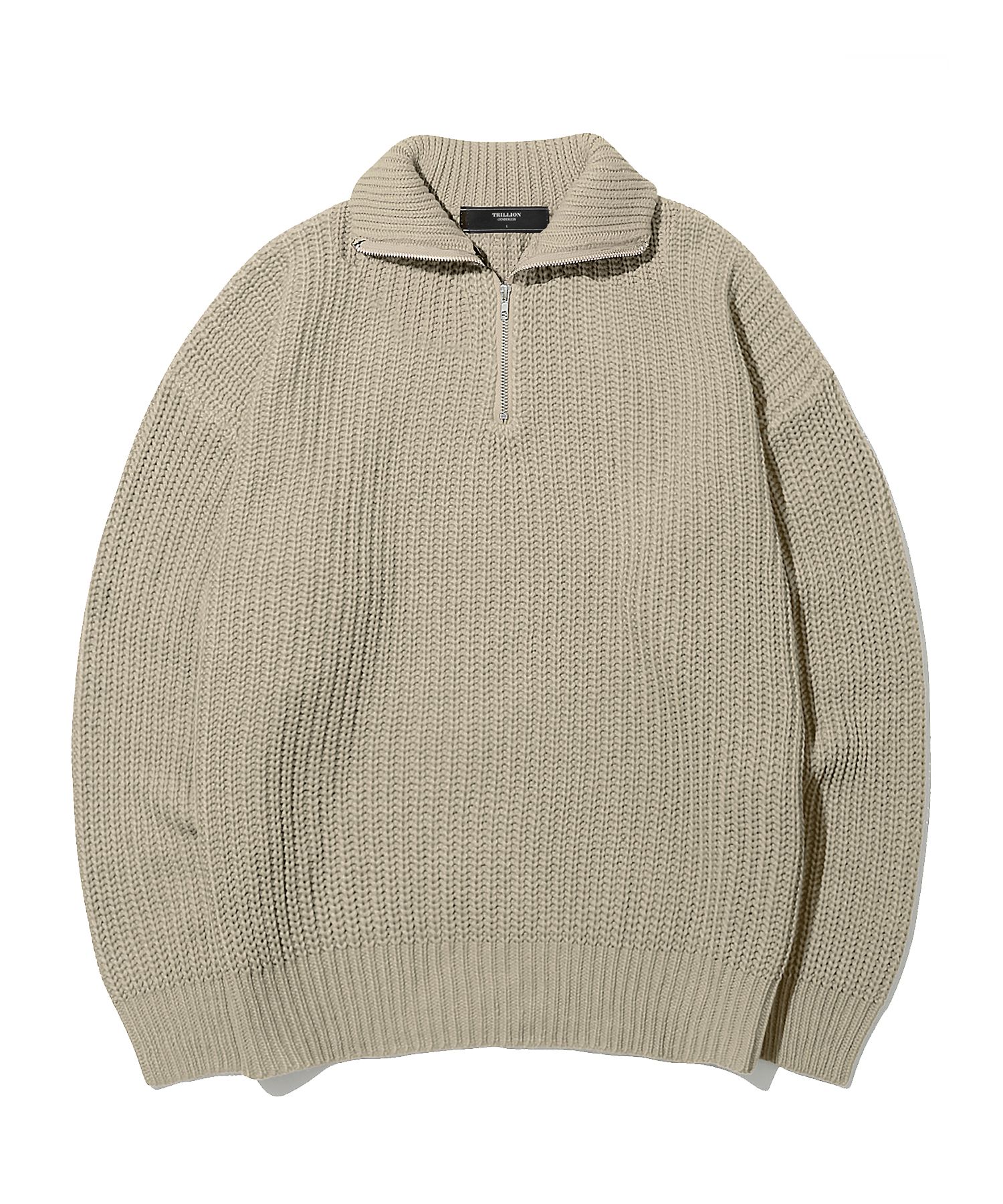 MUSINSA | TRILLION Washable Half Zip-up Collar Neck Hachi Knit_MUD BEIGE