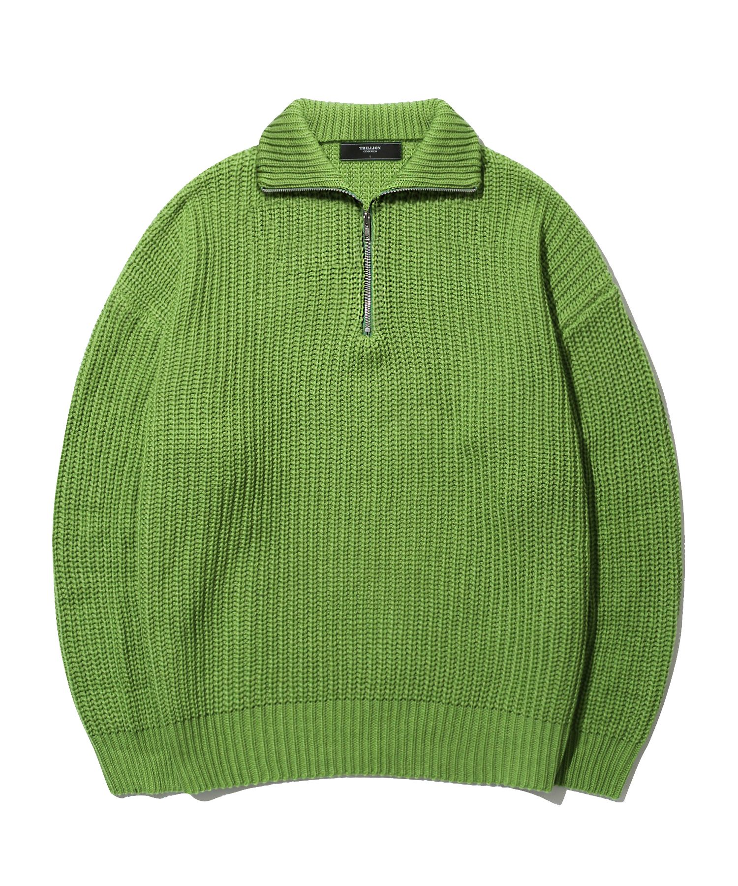 MUSINSA | TRILLION Washable Half Zip-up Collar Neck Hachi Knit_OLIVE GREEN