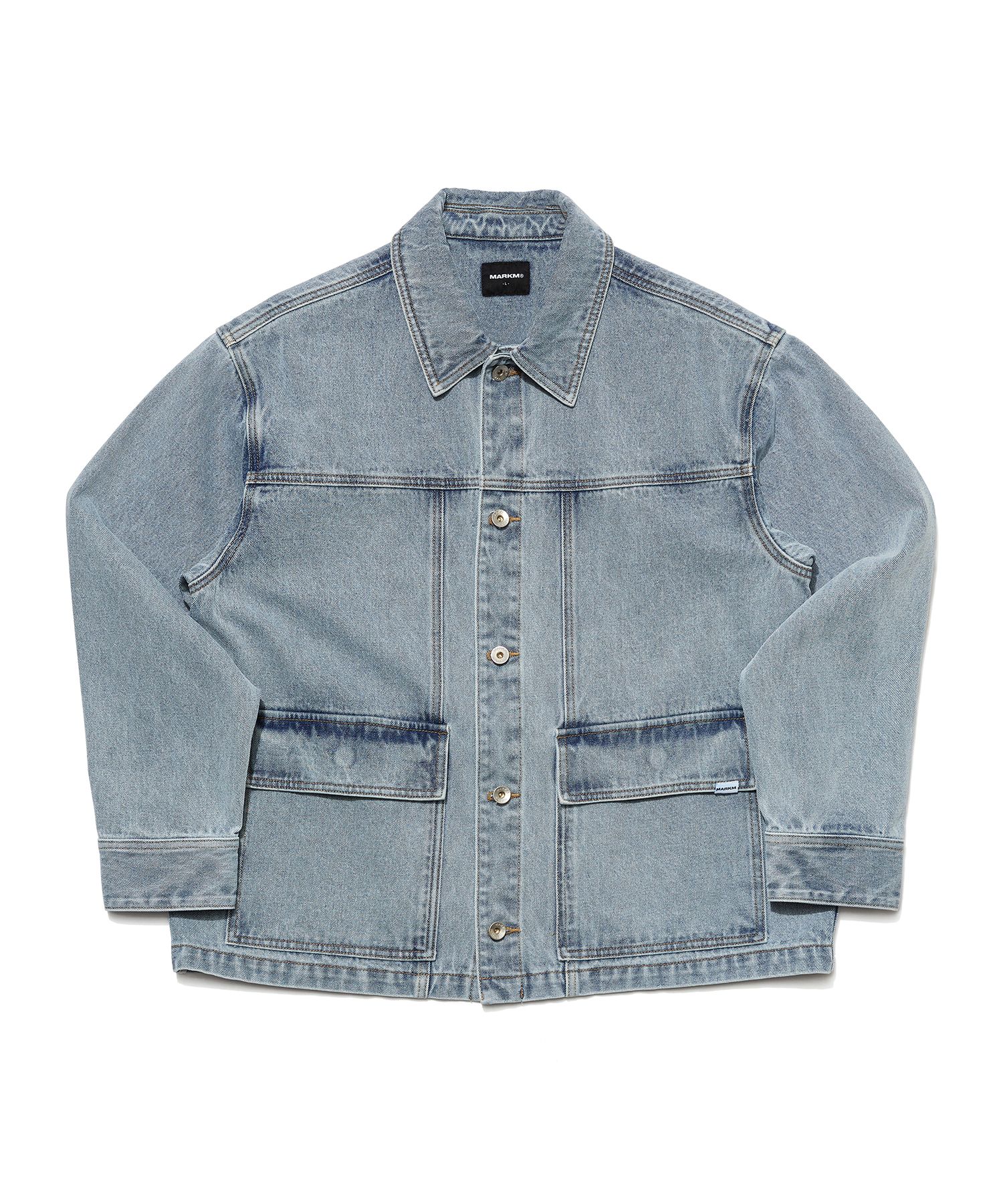 MUSINSA | MARKM POCKET WASHING DENIM JACKET LIGHT BLUE