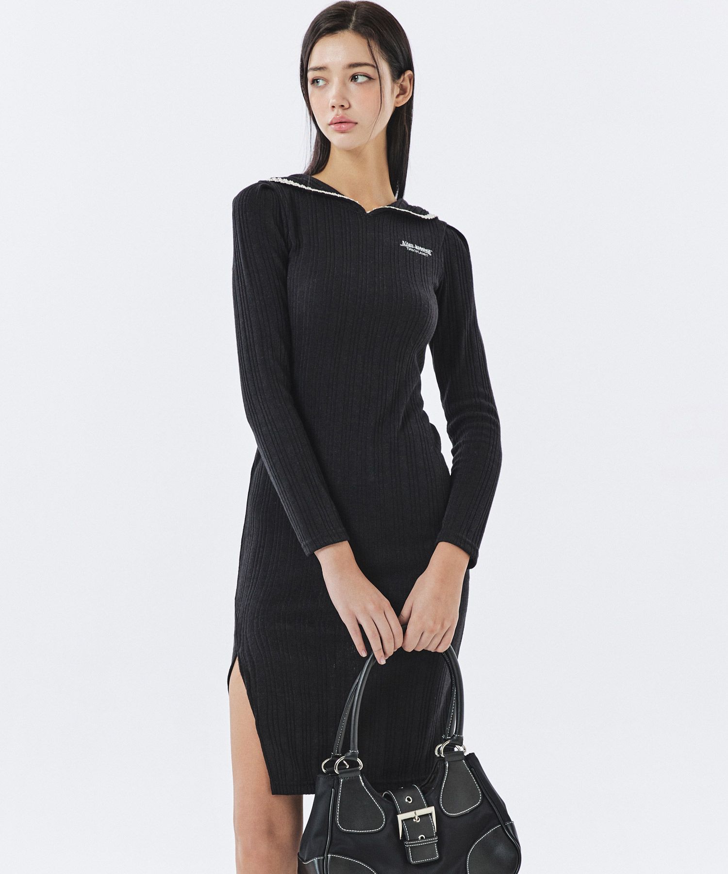 MUSINSA | ZEROPLANET Aisha Sailor Collar Midi One Piece [BLACK]