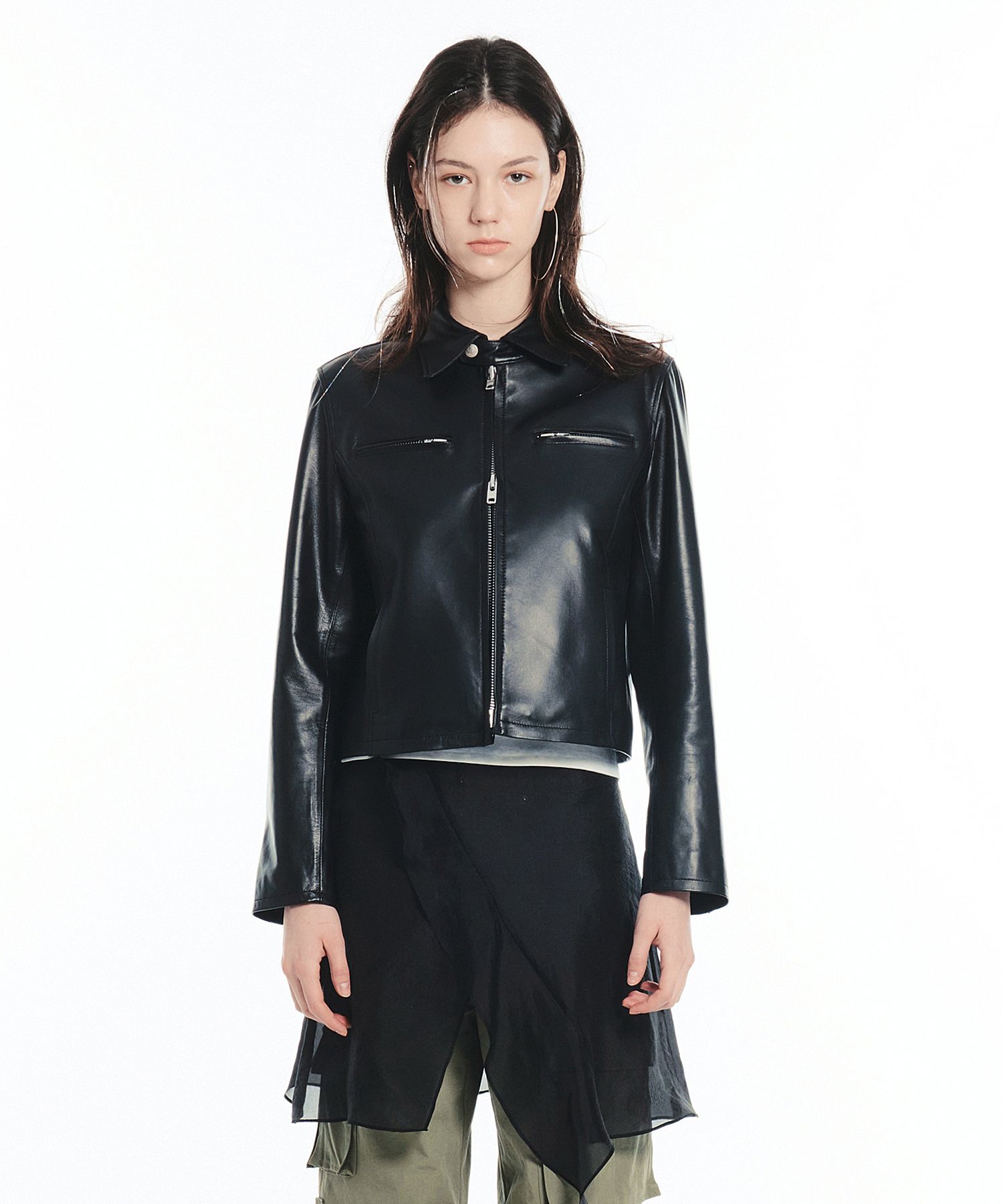 MUSINSA | CERRIC FLAP COLLAR LEATHER JACKET / BLACK