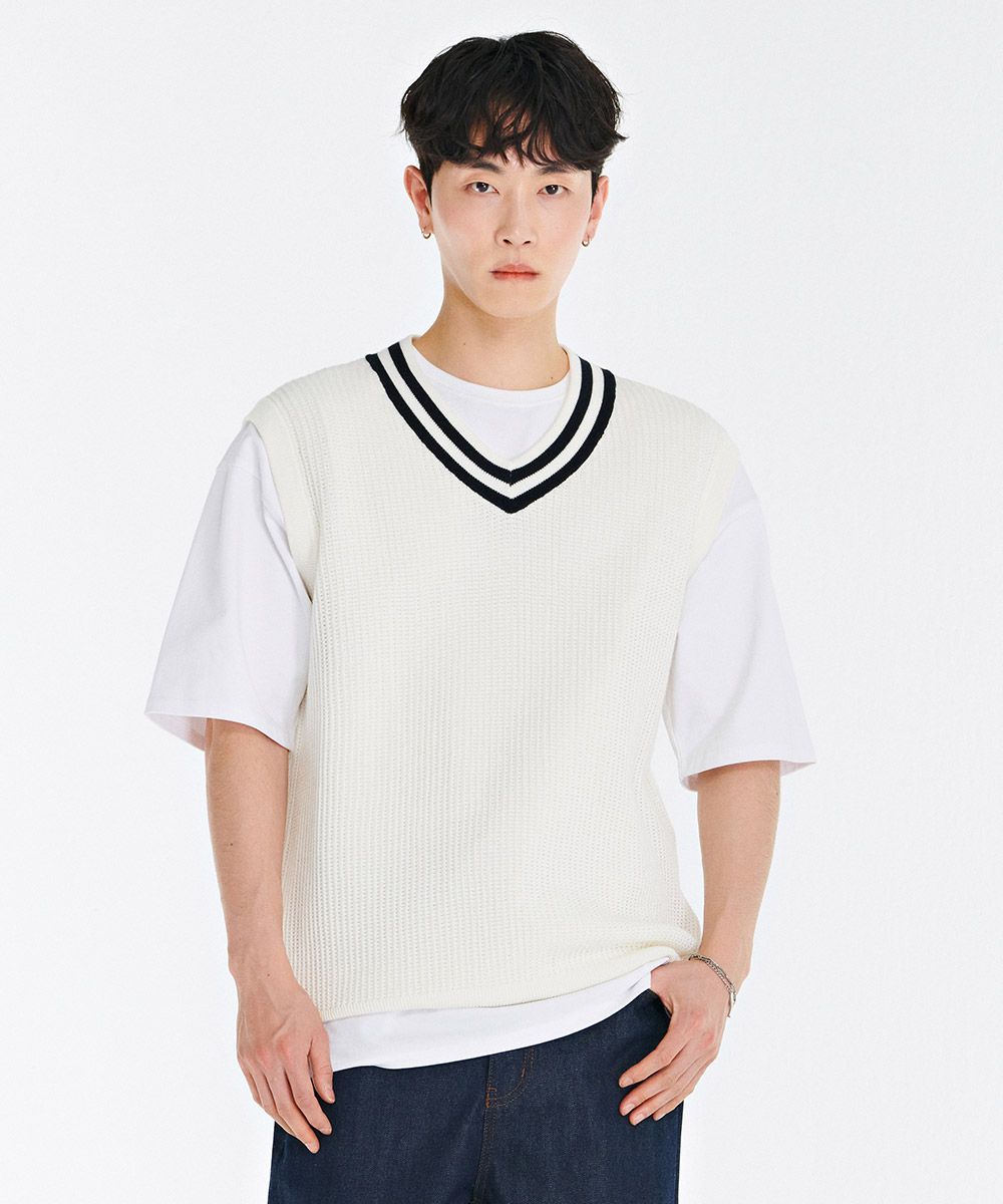 MUSINSA | CHASECULT Men's color combination V-neck vest-CARK7311B0A