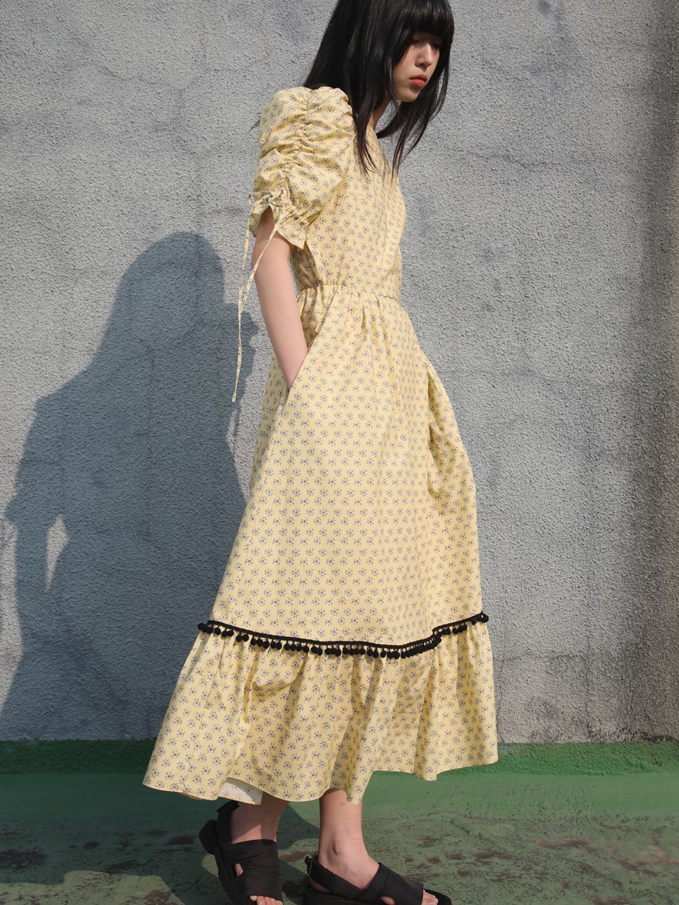 MUSINSA | SORRY, TOO MUCH LOVE Enid Sleeve Shirring Flower Cotton Dress ...