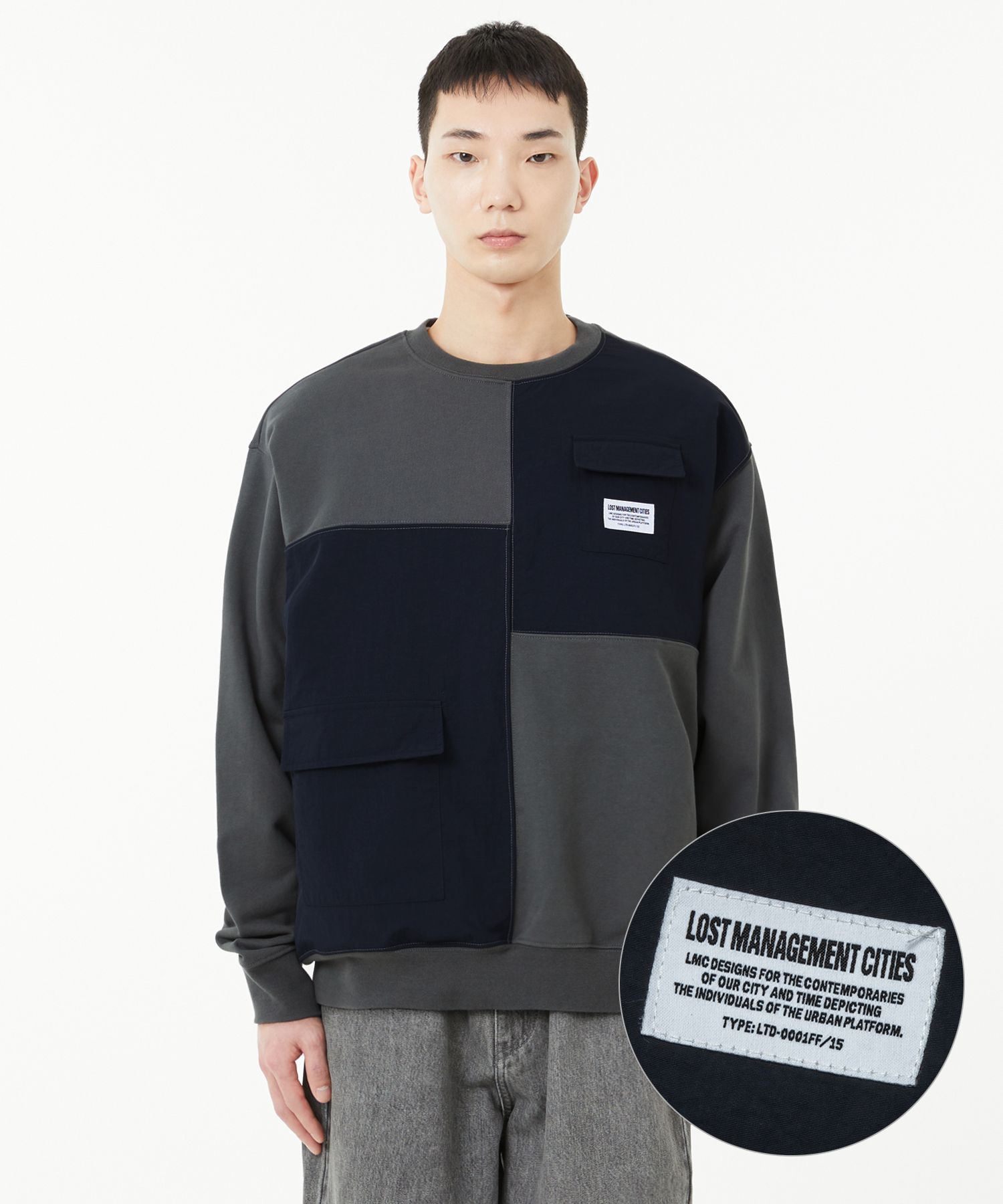 MUSINSA | LMC COLOR BLOCK POCKET SWEATSHIRT charcoal