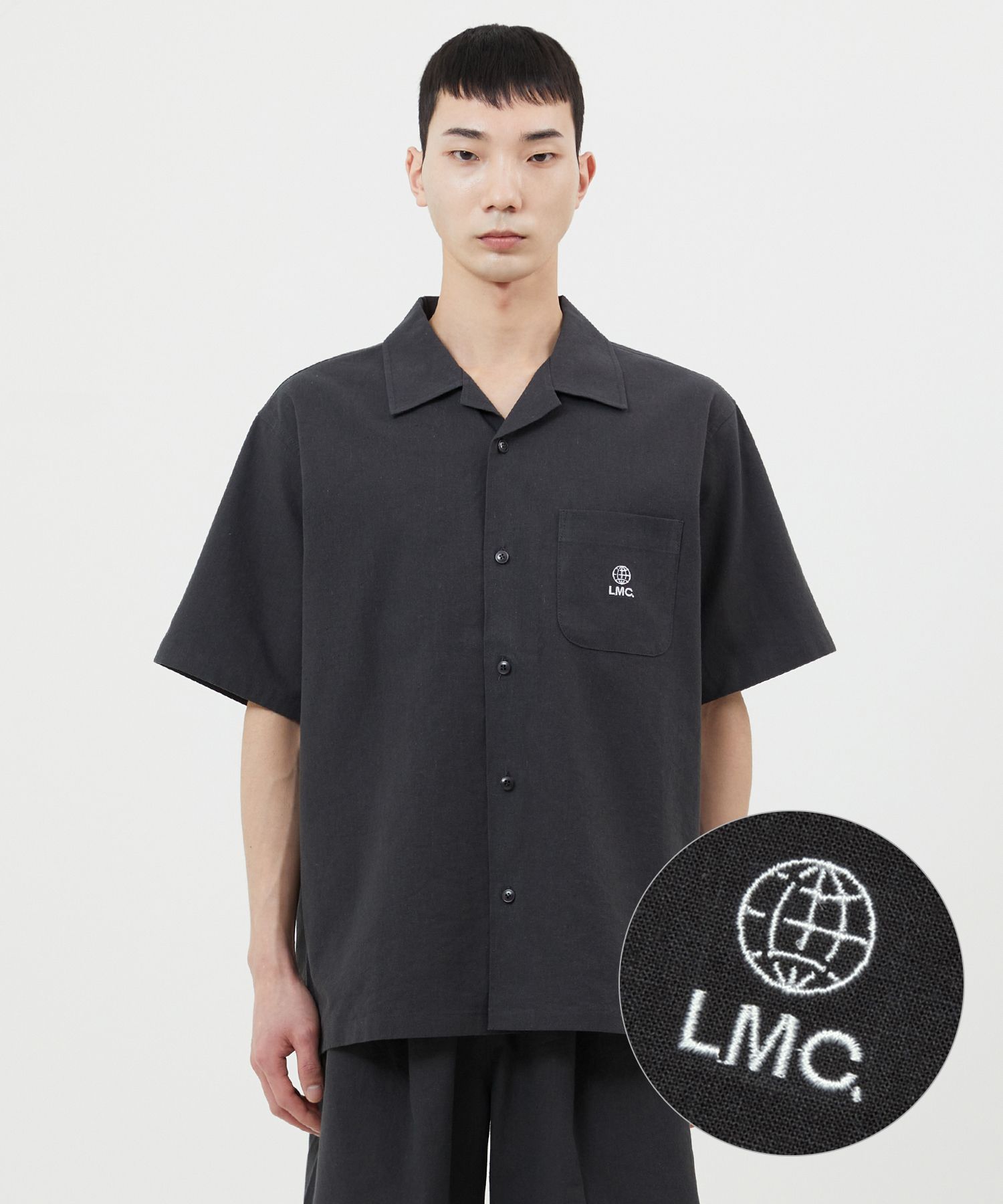 MUSINSA | LMC GLOBE LINEN SHORT SLV SHIRT black
