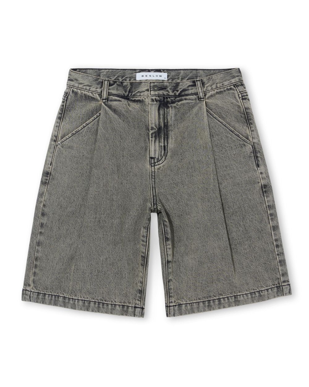 MUSINSA | BESLOW DEEP ONE TUCK SAND WASHED DENIM SHORTS SAND BLACK