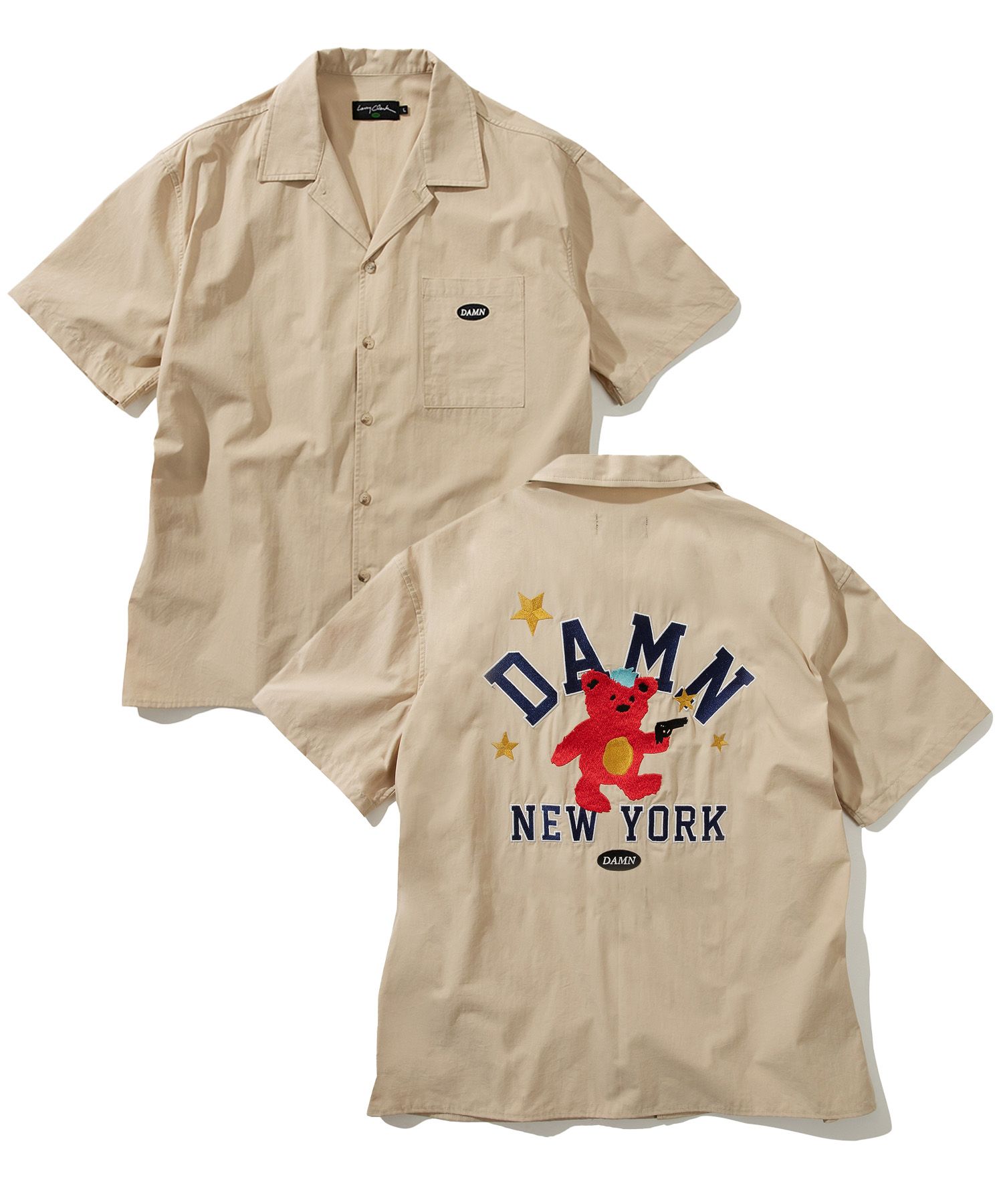 MUSINSA | LARRY CLARK PUNK BEAR OPEN CALLAR SHORT SHIRTS BEIGE