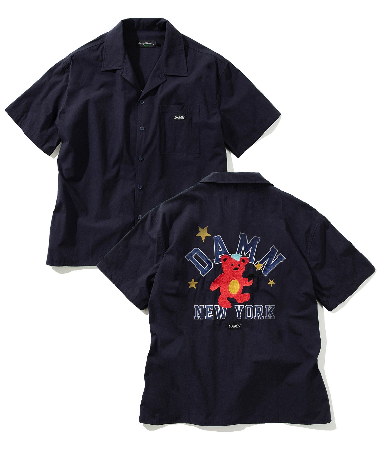 MUSINSA | LARRY CLARK PUNK BEAR OPEN CALLAR SHORT SHIRTS NAVY