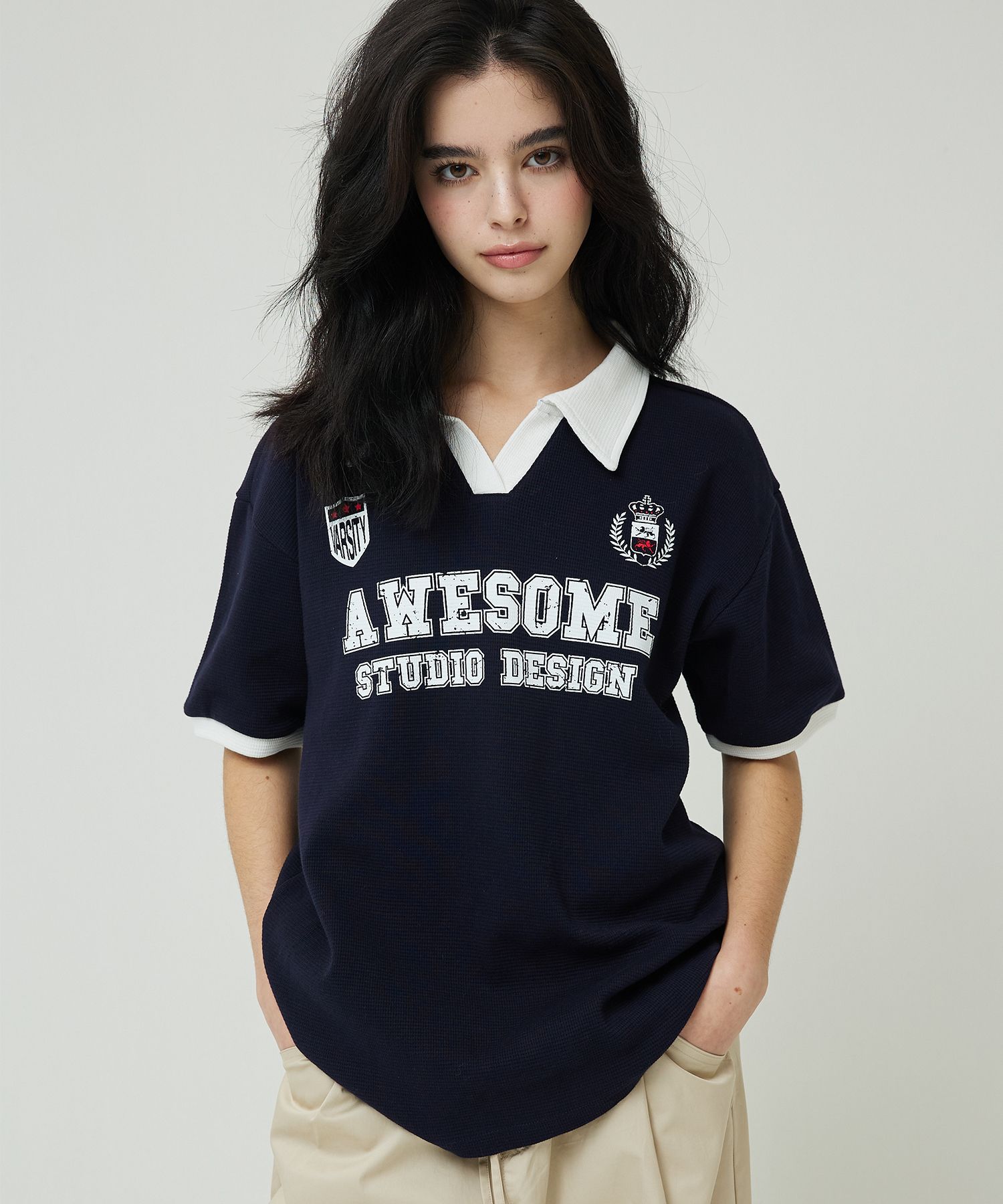 MUSINSA | AWESOME STUDIO Color Matching Uniform Short Sleeve T-shirt ...