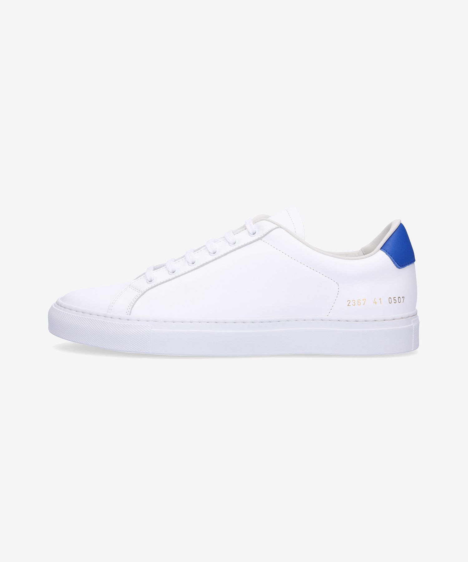 MUSINSA | COMMON PROJECTS Blue Tab Retro Low Sneakers - White / 23670507