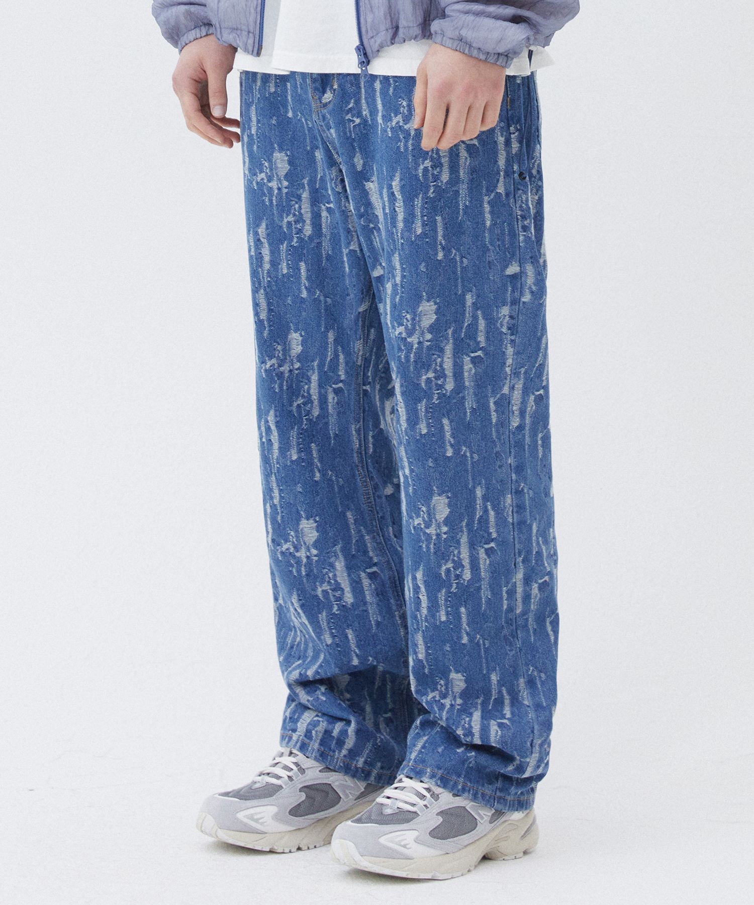 MUSINSA | TRILLION Extreme Damage Wide Denim Pants (DEEP BLUE)