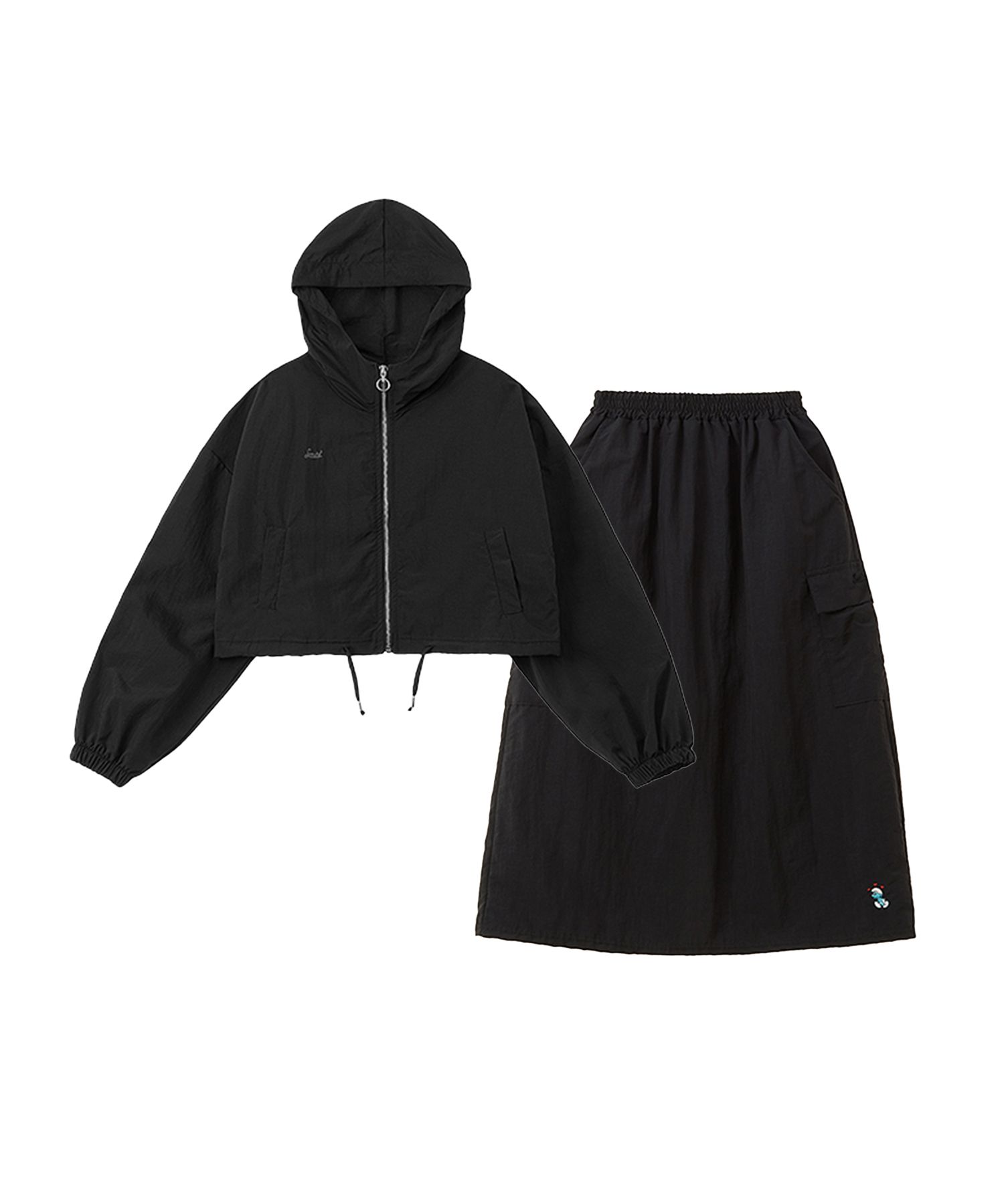 MUSINSA | ULKIN CANVAS Smurf Women's Nylon Hood Zip-Up & Long Skirt Set ...