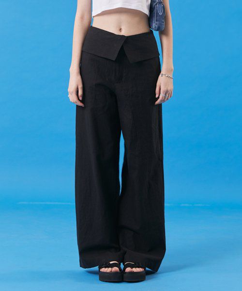 MUSINSA | KOLEAT Summer Linen High Waist Wide Slacks Pants [Black]