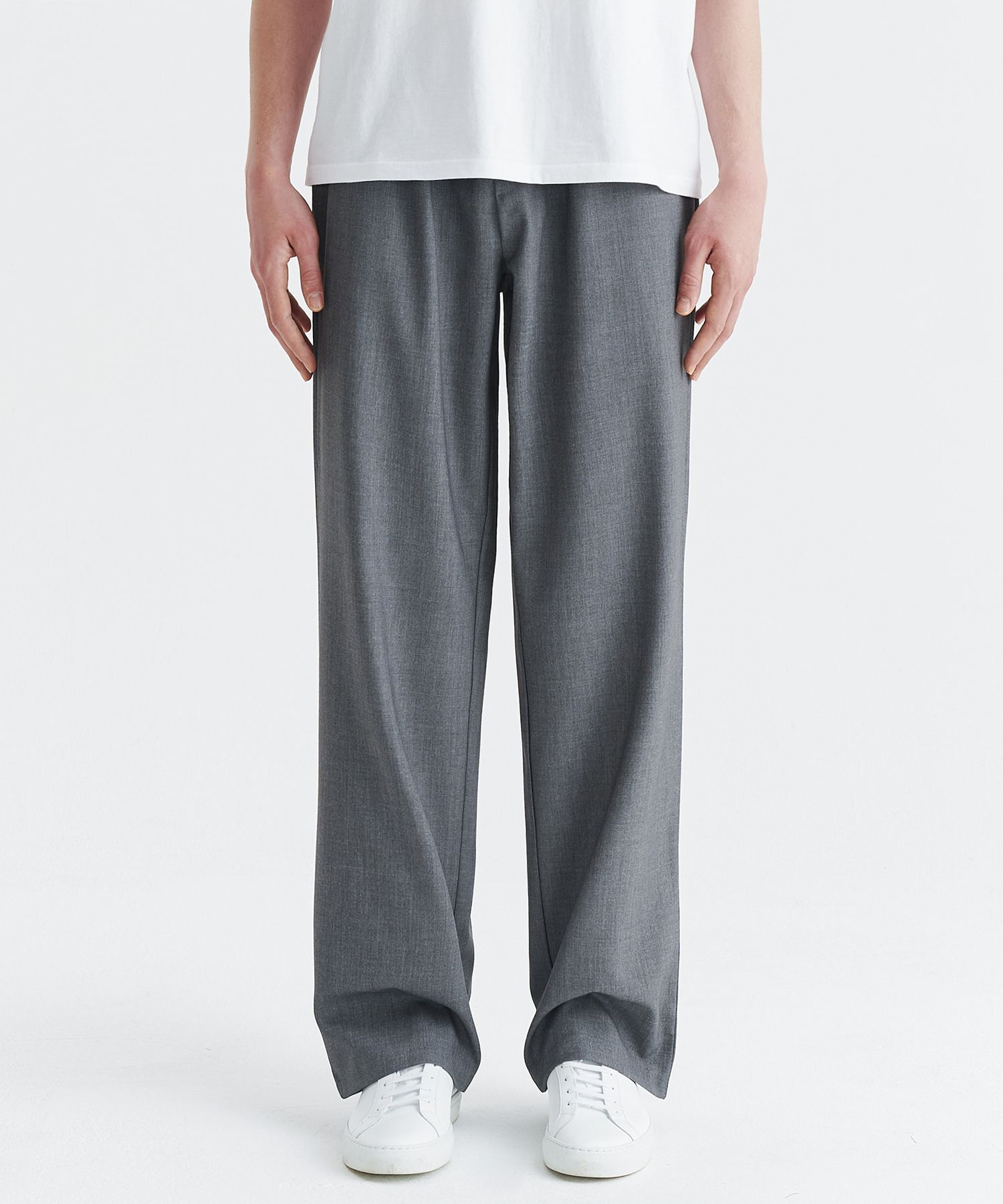 MUSINSA | WHOLOVESART Unisex Semi-Wide Banding Slacks Light Gray