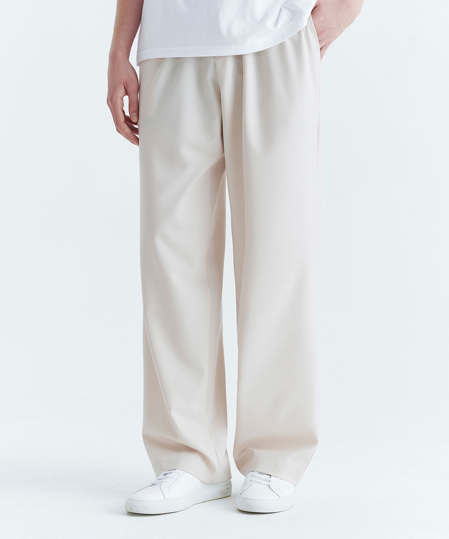 MUSINSA | WHOLOVESART Unisex Essential Wide Banding Slacks Ivory