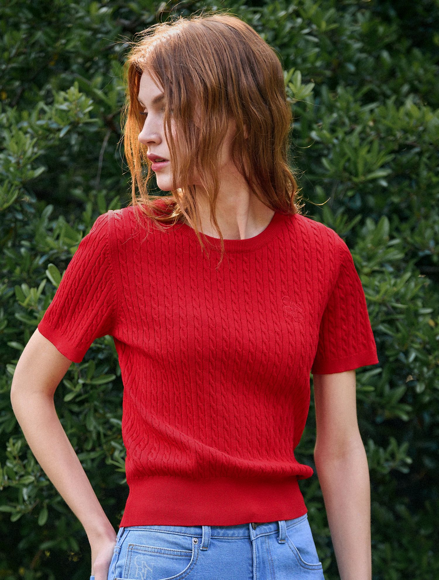 MUSINSA | GENERAL IDEA GNRL Cable Half Knit [RED] / WBC2L05541