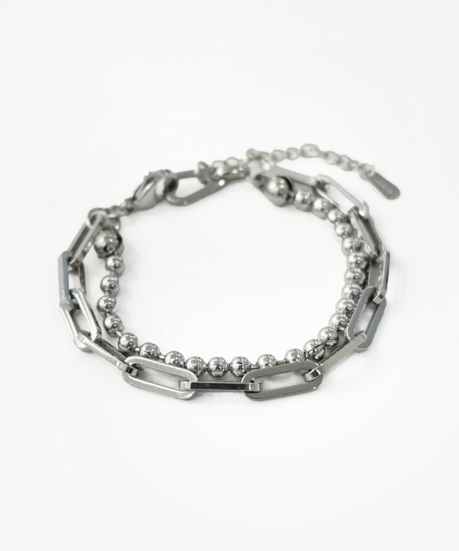 MUSINSA | ACHA Surgical Steel Clip & Ball Chain Layered Bracelet _ Silver