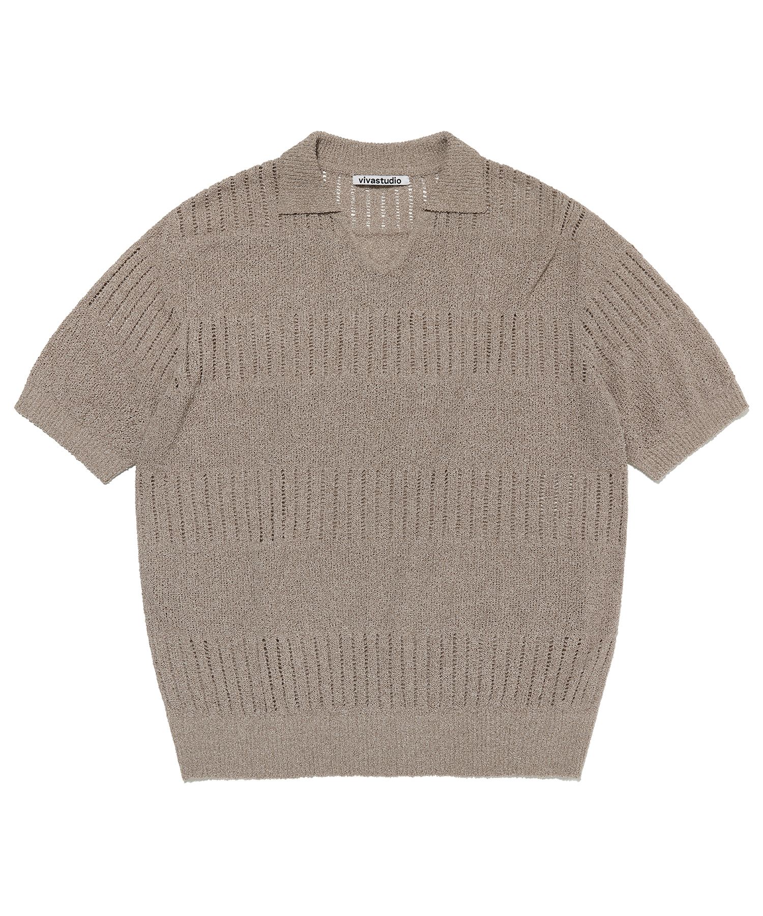 MUSINSA | VIVASTUDIO COLLAR PANNEL HALF KNIT [LIGHT BEIGE]