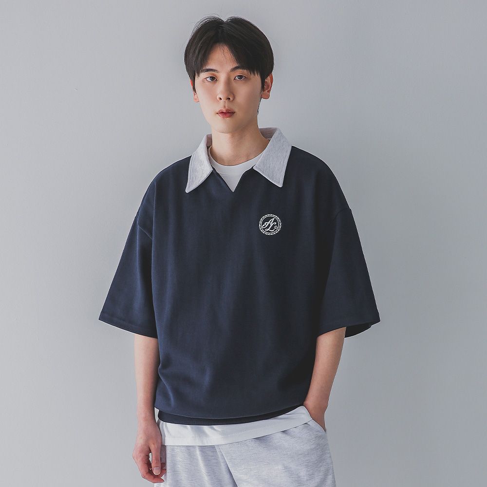 MUSINSA | ALVINCLO Laurel Logo Open Collar Short Sleeve T-Shirt AST4525 ...