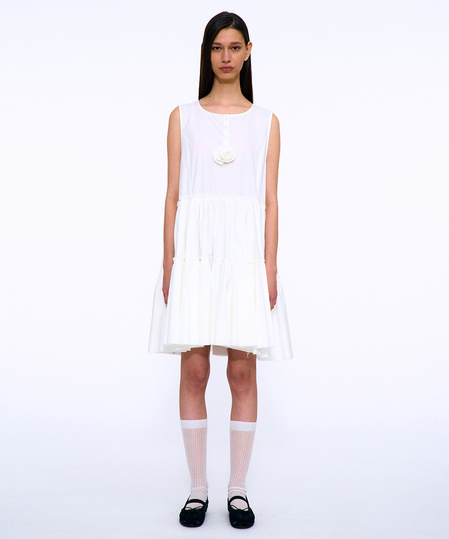 MUSINSA | PARTIMENTO WOMEN Floral Tiered Mini Dress_White