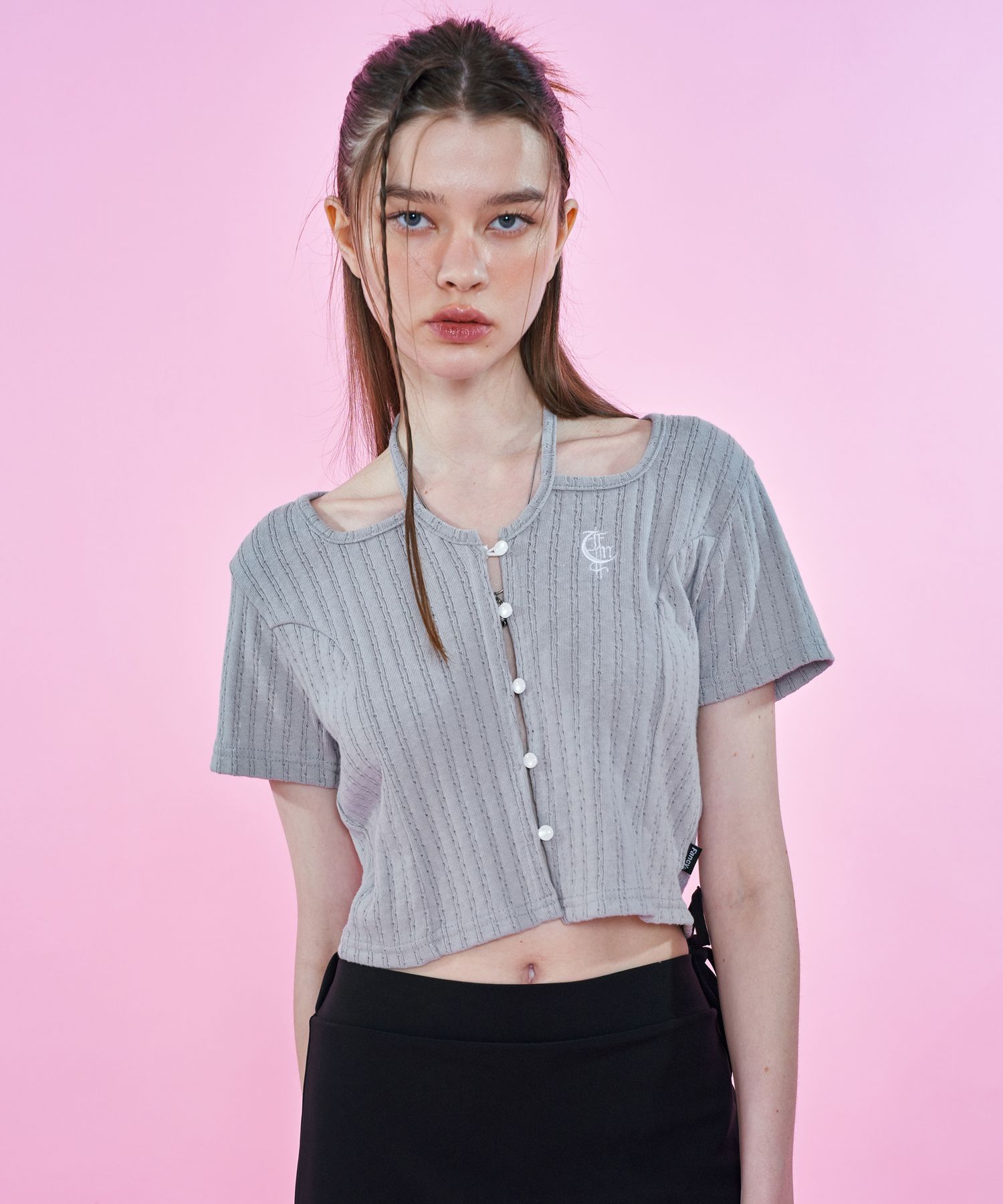 MUSINSA | FANCY CLUB [NF] Tweedle Halter Crop Cardigan (GRAY)_F23QB228