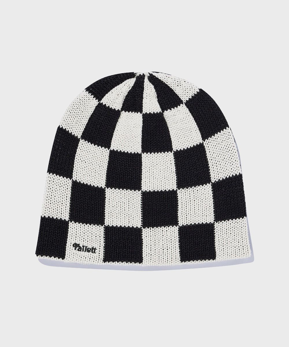 MUSINSA | FALLETT Checkerboard Summer Knit Beanie Black