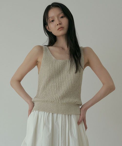 MUSINSA | LINGSEOUL boucled sleeveless knit-oatmeal