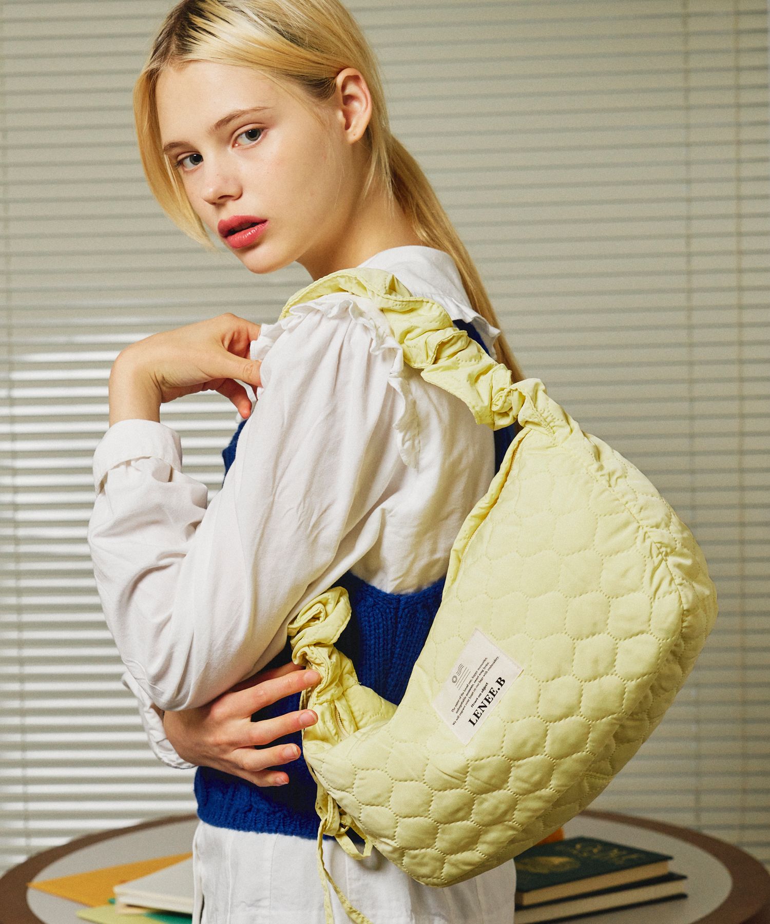 MUSINSA | LENEE B Waffle string bag yellow