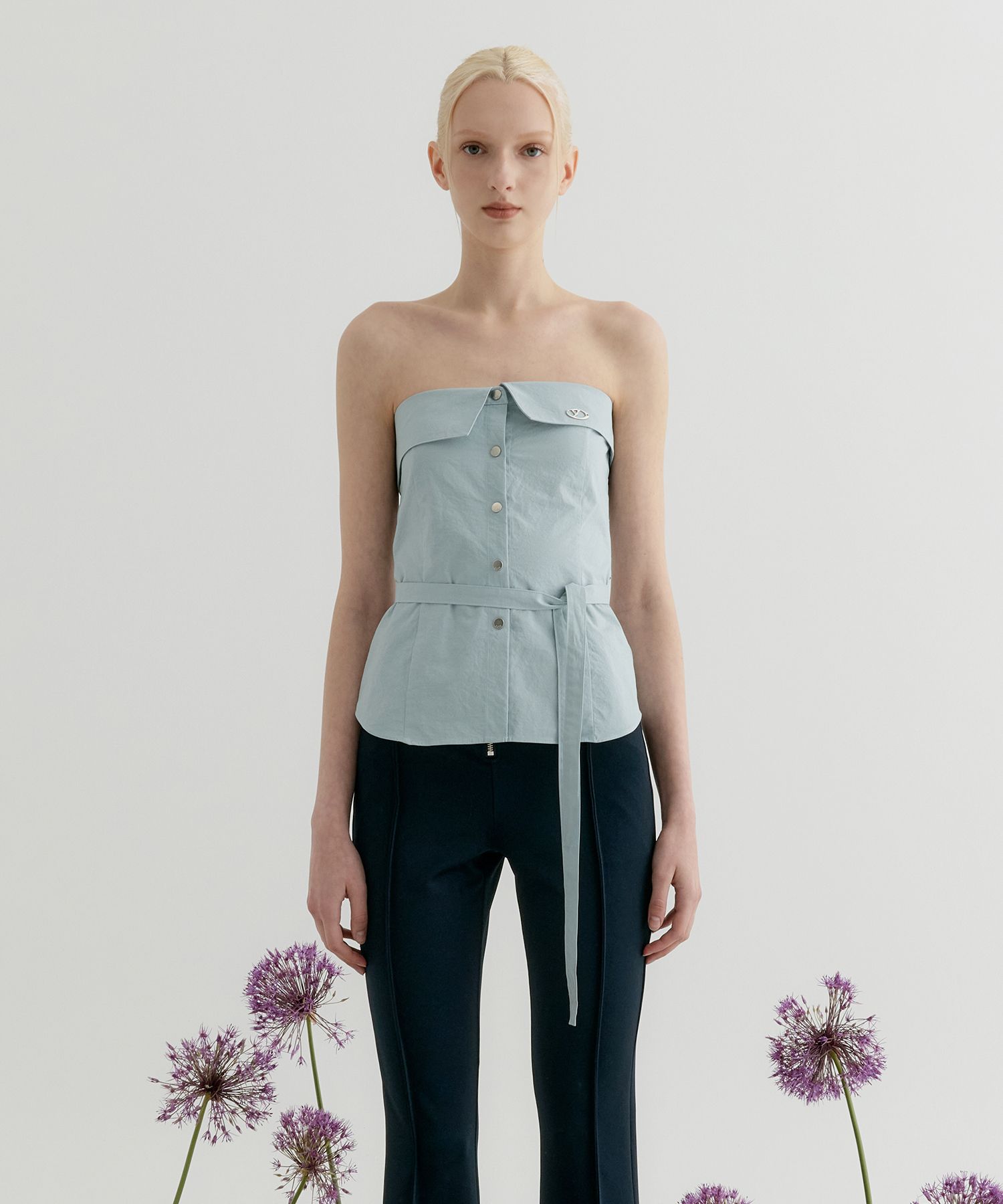 MUSINSA | YUSE COTTON STRAP SHIRT TUBE TOP - LIGHT BLUE