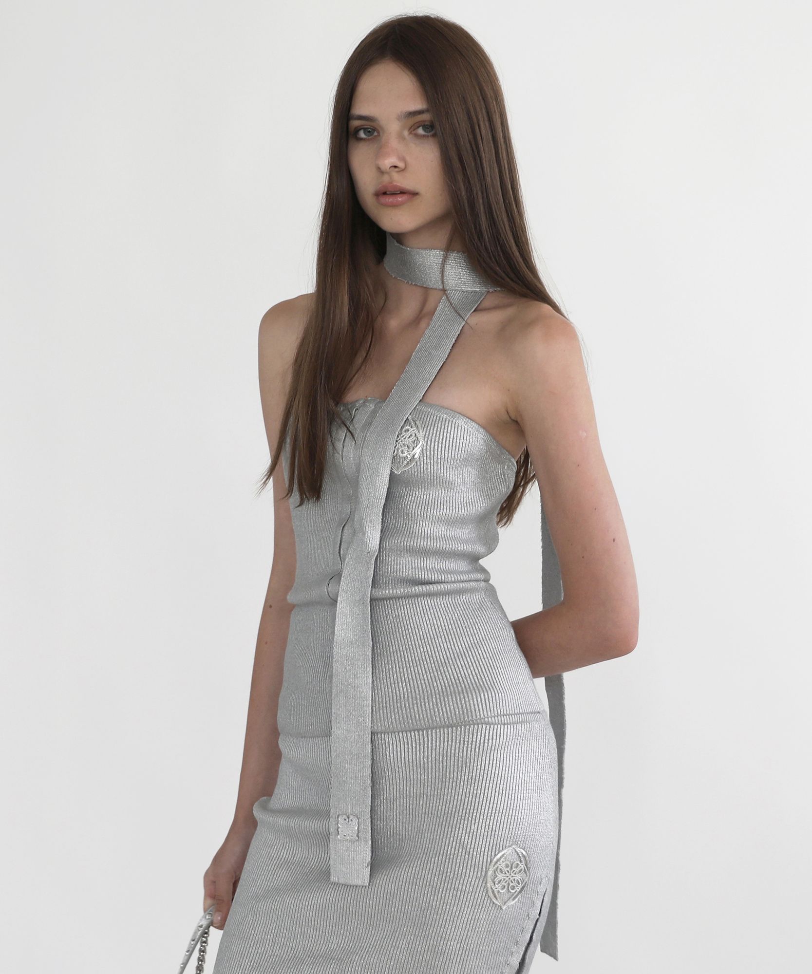 MUSINSA | BADBLOOD Fleur Metal Tube Top Set (2pcs) - Silver