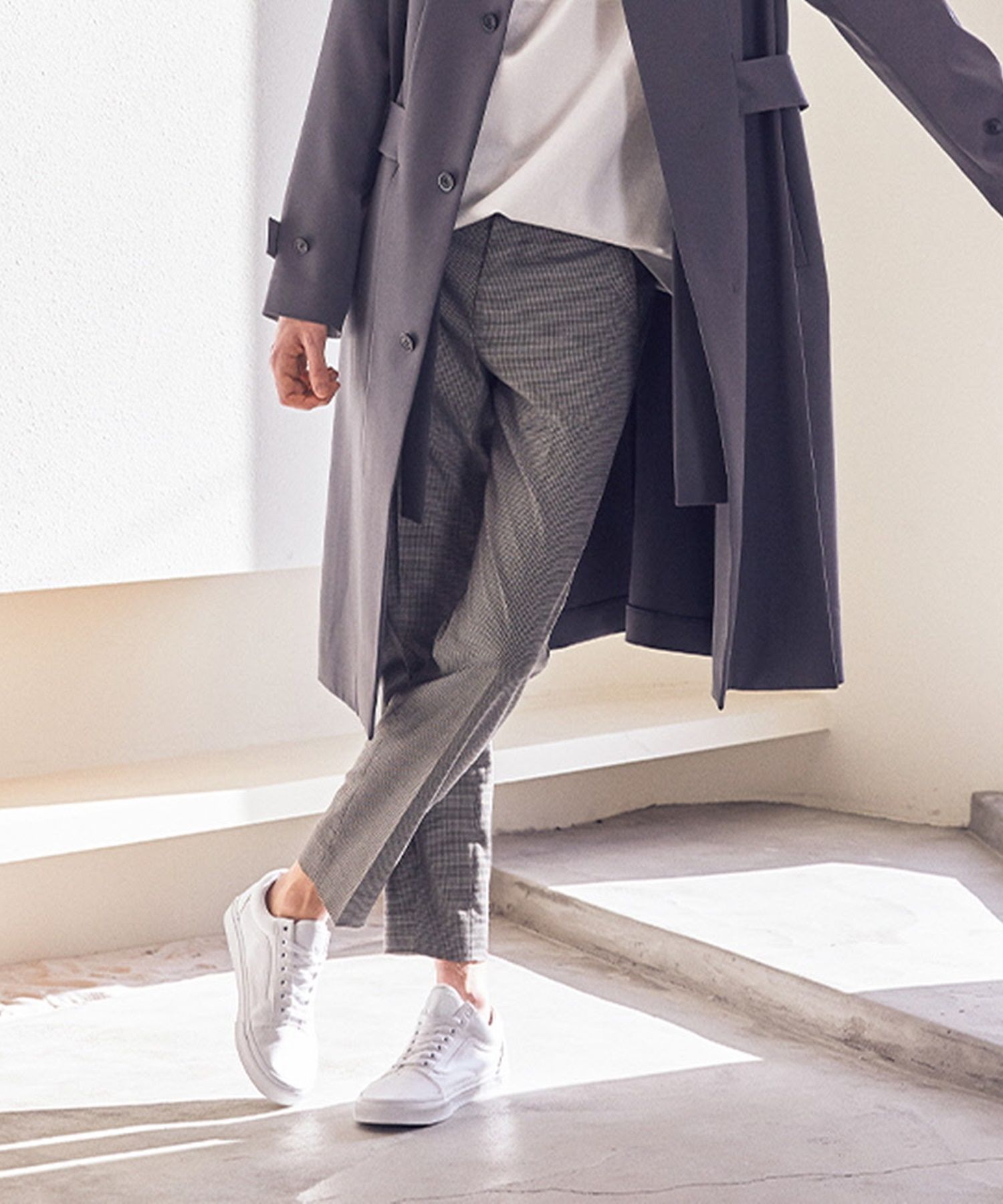 MUSINSA | AD HOC Men's Elastic Band Check Slacks (CH-GREY)
