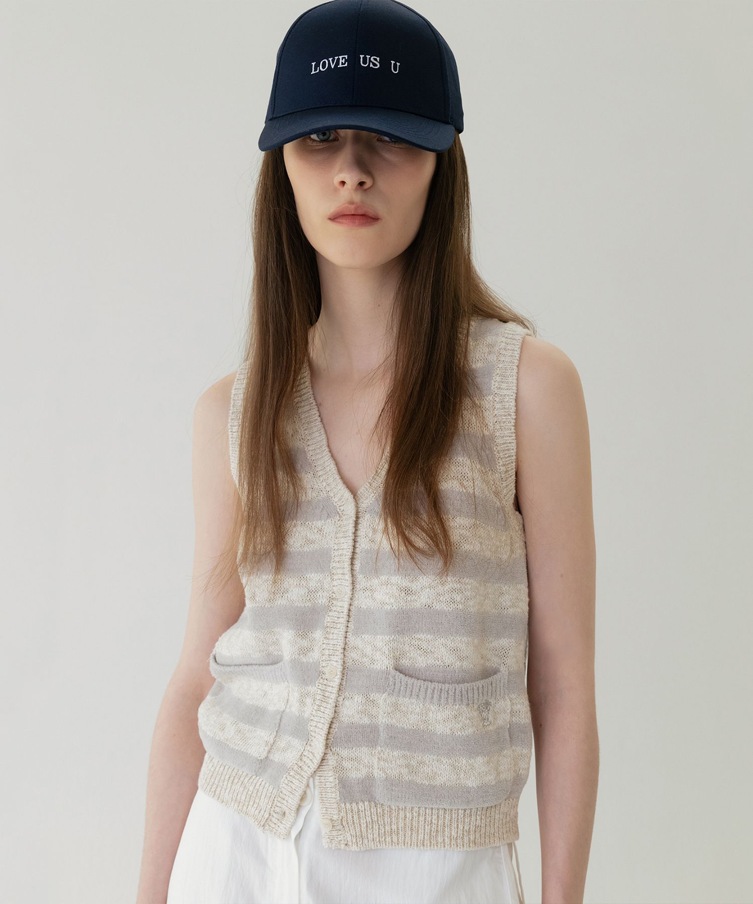 MUSINSA | LOVE US U Hellen Stripe Knit Vest (light beige)