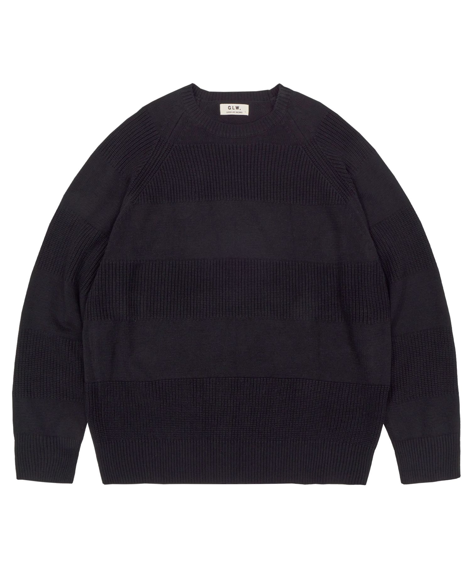 MUSINSA | GLW Overfit Hachi Stripe Round Knit Black