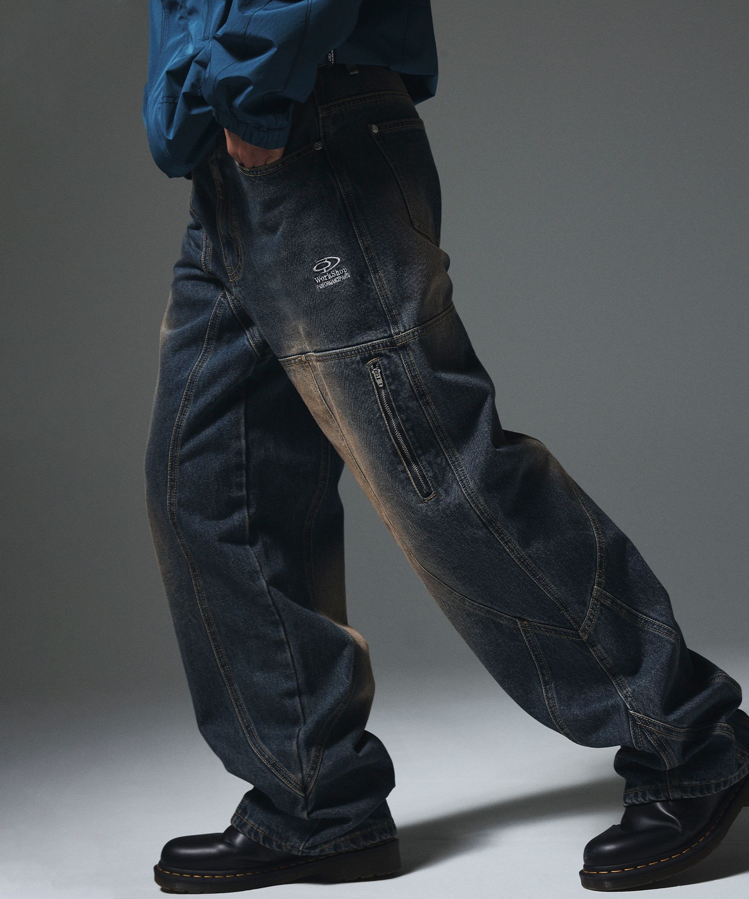 MUSINSA | TRAVEL Cut Wash Denim Pants Indigo Blue
