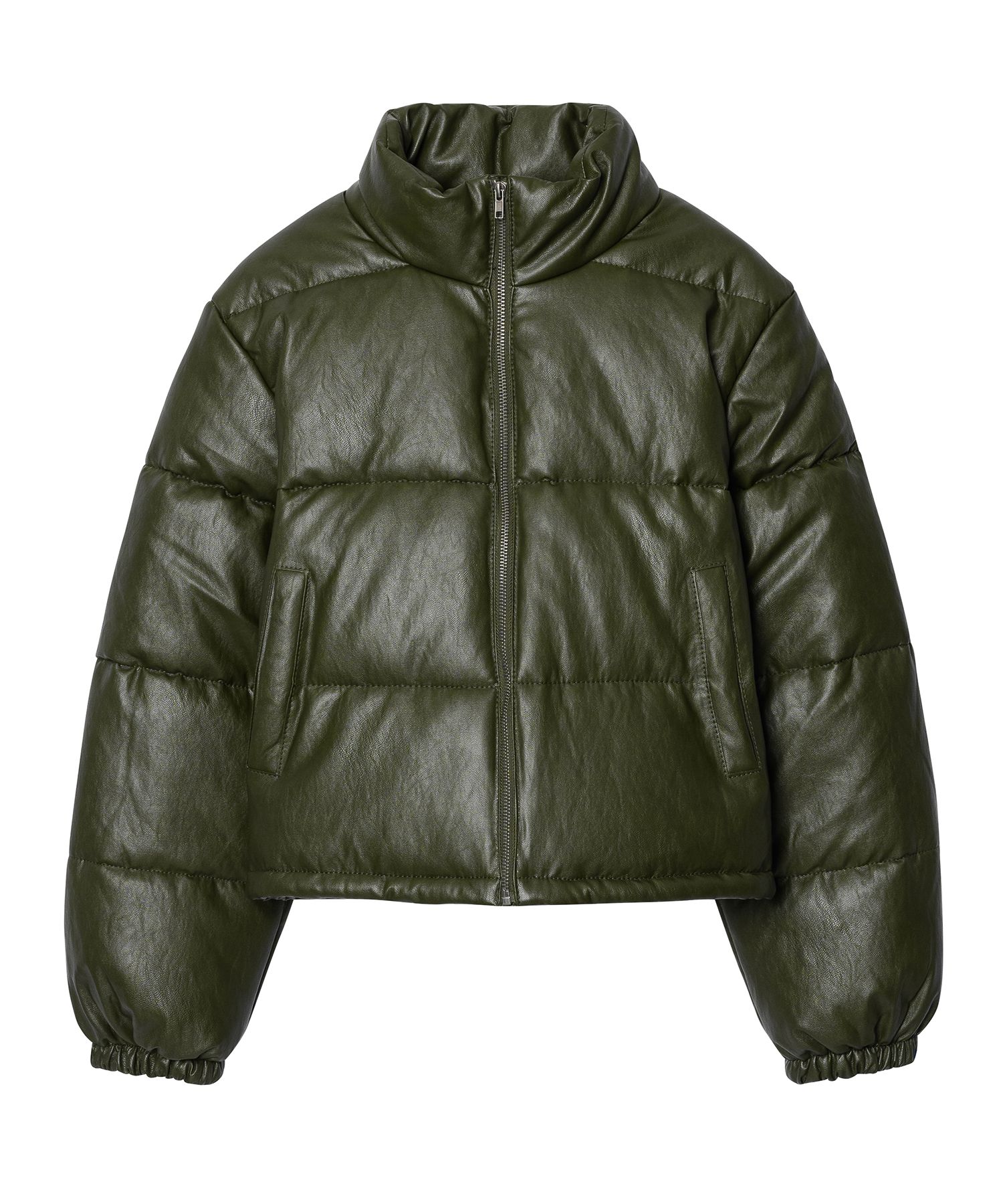 MUSINSA | LEFTSEOUL Synthetic Leather Short Padding [Khaki]