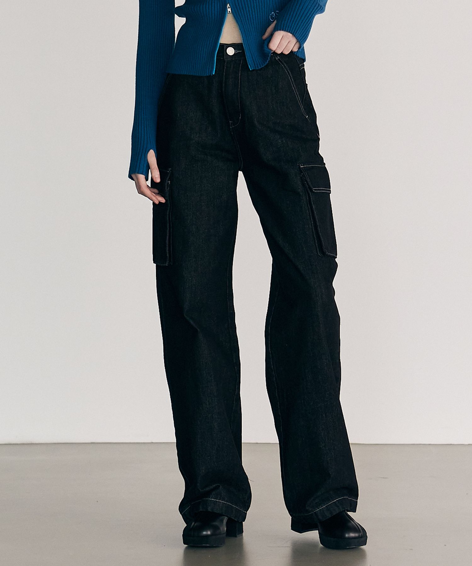 MUSINSA | ORDINARY HOLIDAY Cargo denim pants [BLACK]