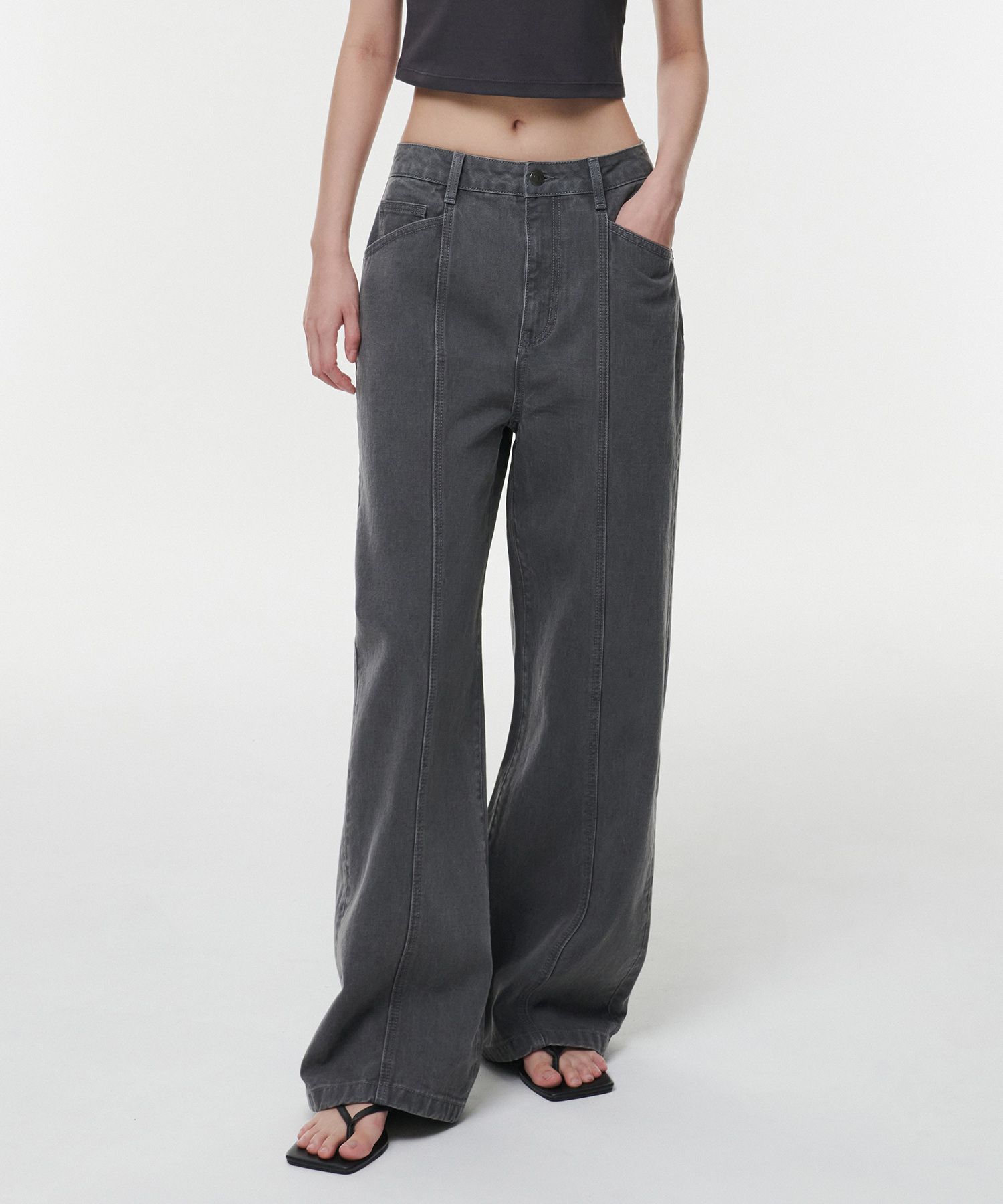 MUSINSA | MUSINSA STANDARD WOMAN Women's Panel Wide Denim Pants [Gray]