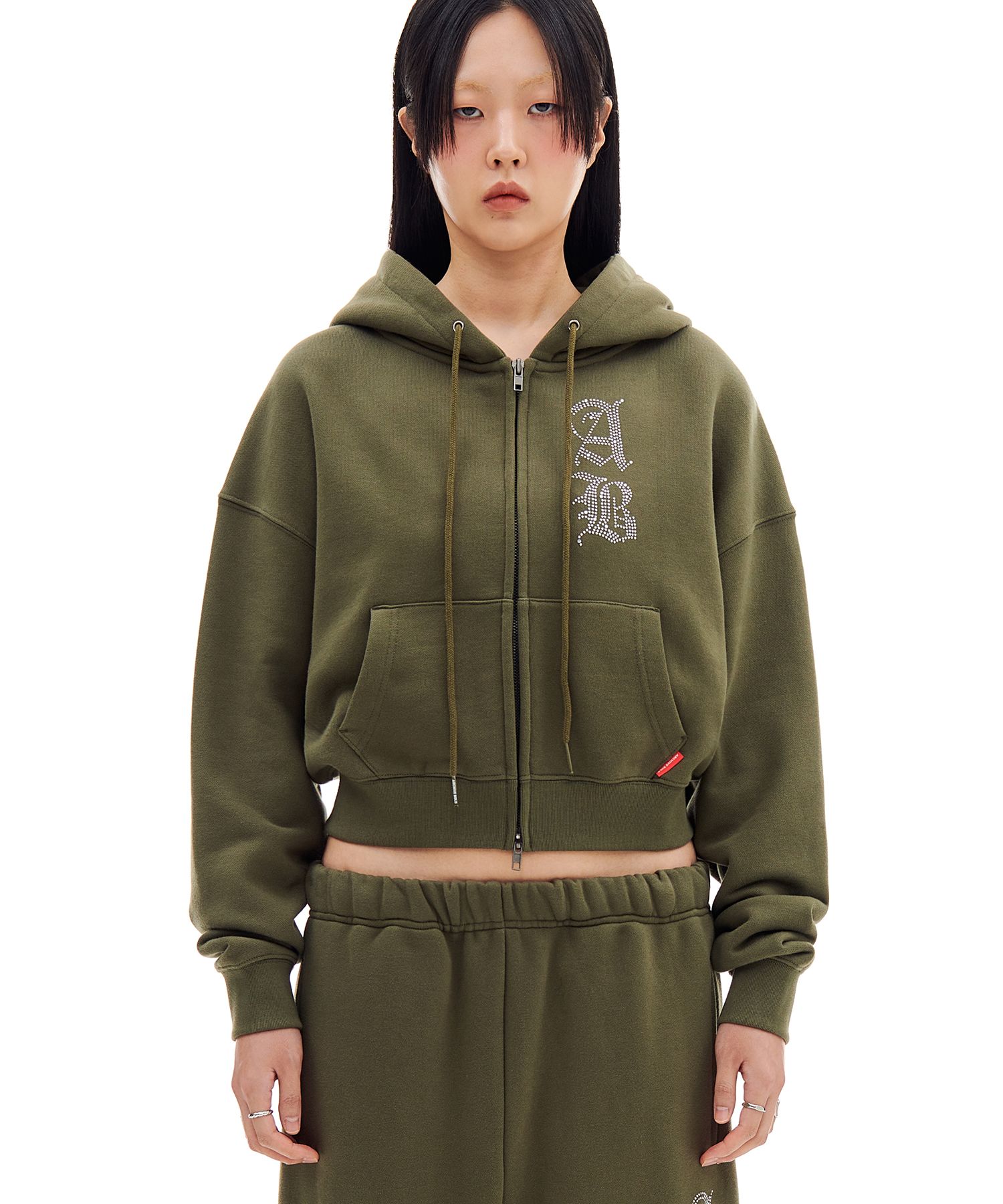 MUSINSA | ARCHIVE BOLD AB CROP HOOD ZIP-UP (KHAKI)