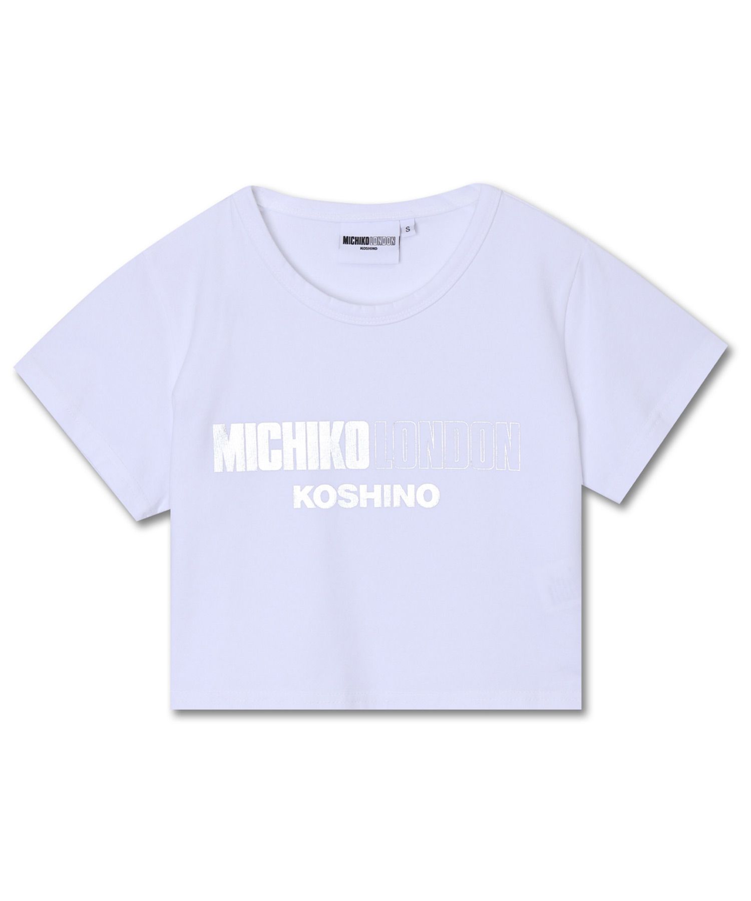MUSINSA | MICHIKO LONDON Signature Glitter Logo Crop Top White